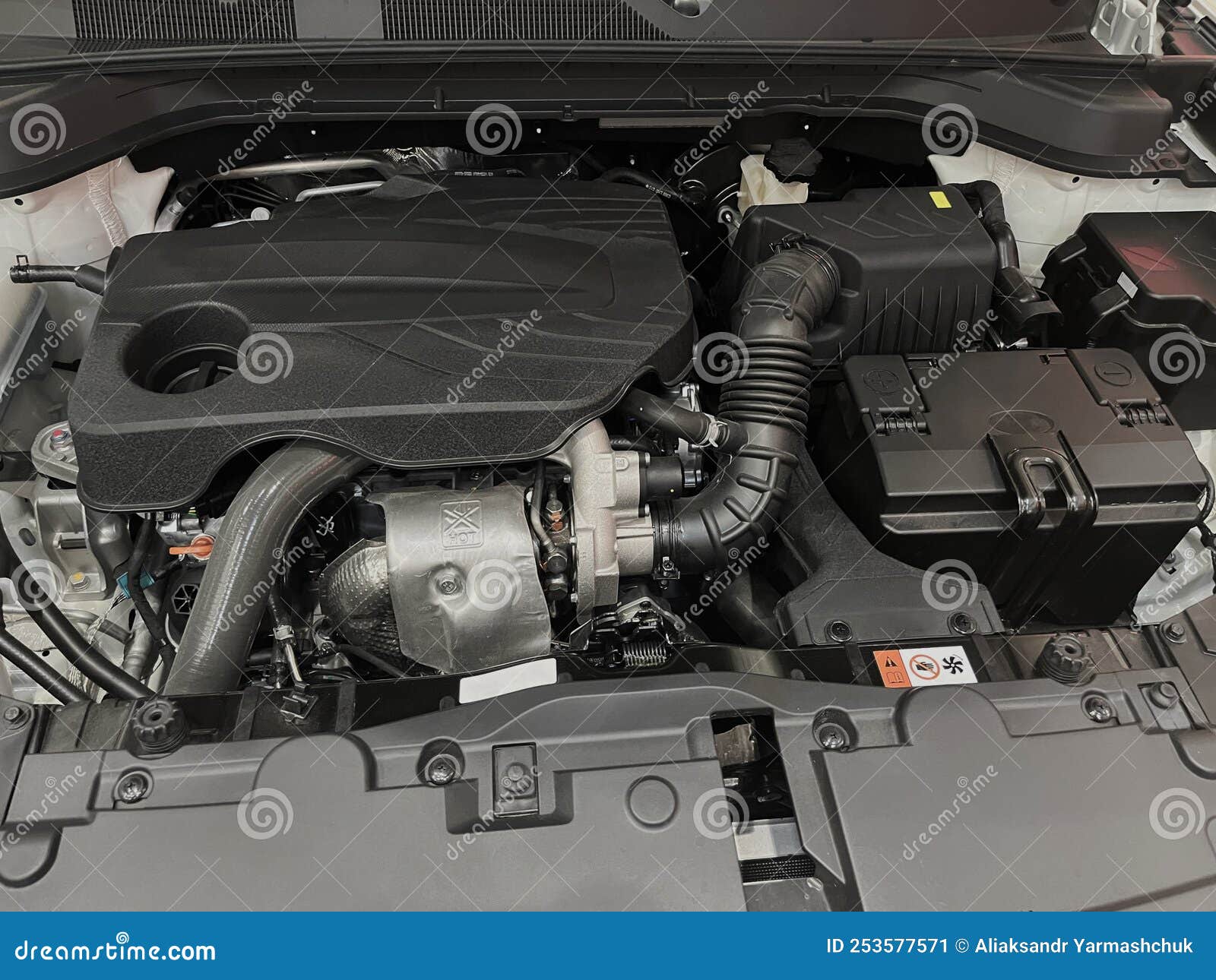 The Engine Compartment of the Car, a View of the Engine. Four-cylinder ...