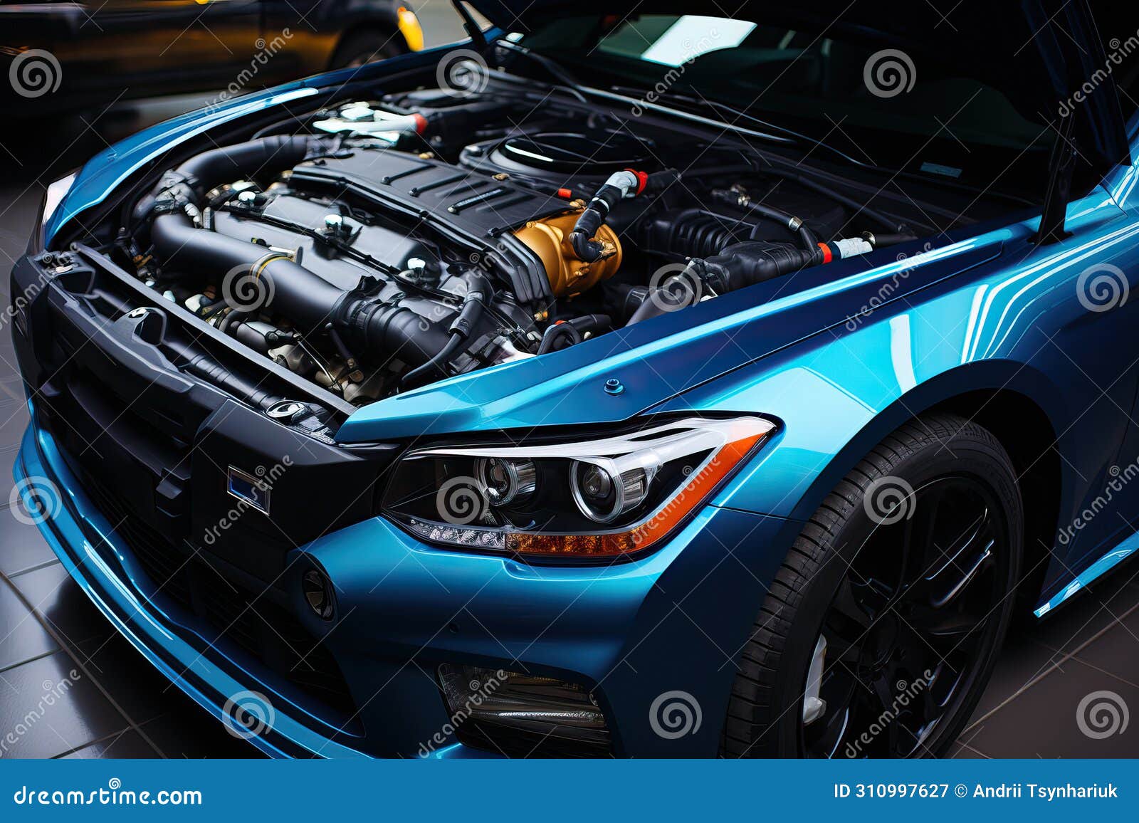 Engine Compartment with Open Hood Close-up Stock Image - Image of open ...