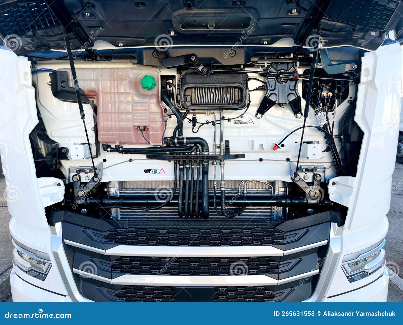The Engine Compartment of a Truck. Close-up View of the Engine ...