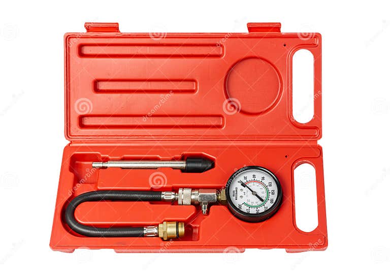 Engine Compression Tester Isolated on White Background. Set for Testing ...