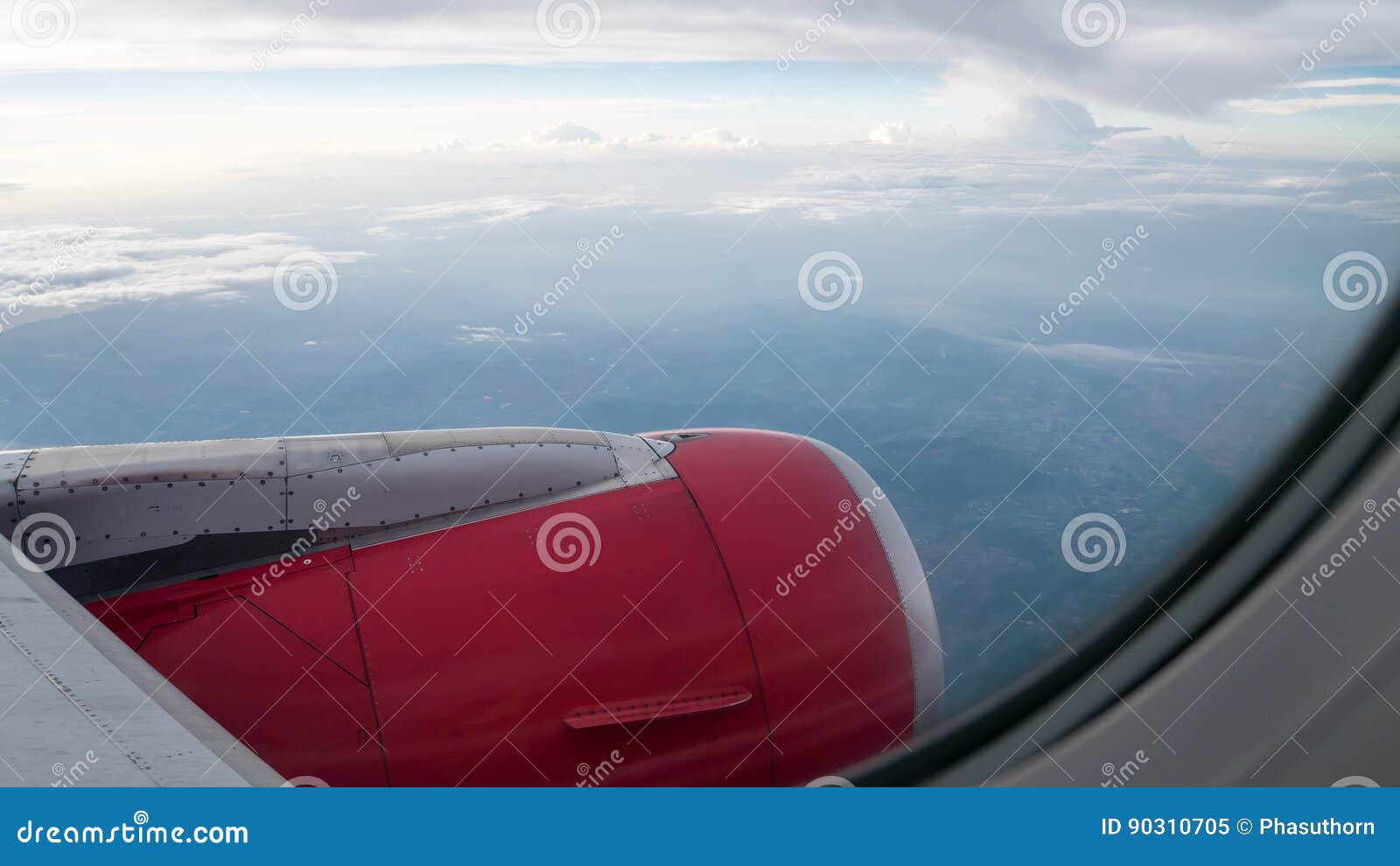 The Engine Cowling of Airplane on the Beautiful Cloudy and Sky Stock ...