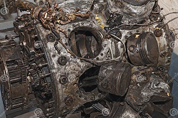 Engine Destroyed of an Old Military Aircraft Stock Image - Image of ...