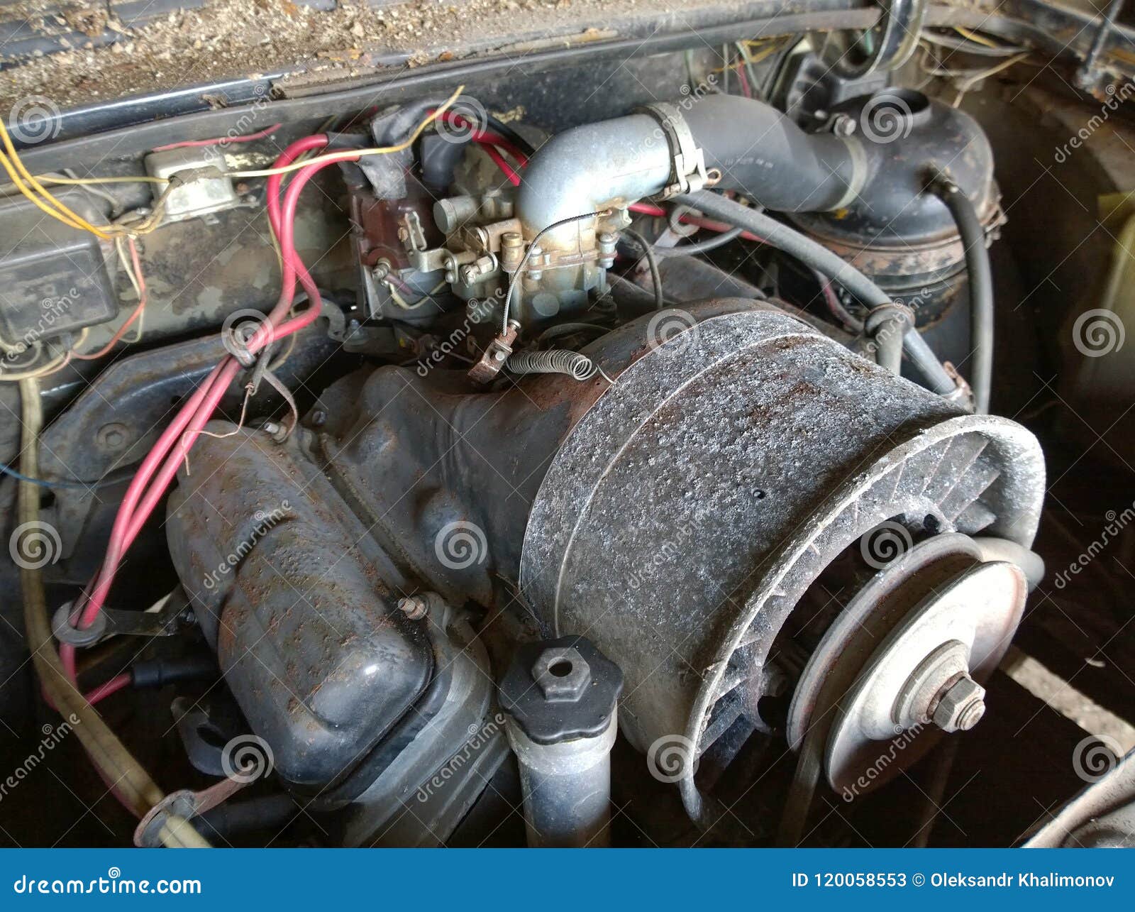 The Engine in the Engine Compartment of the Old Soviet Car ZAZ 9 Stock ...