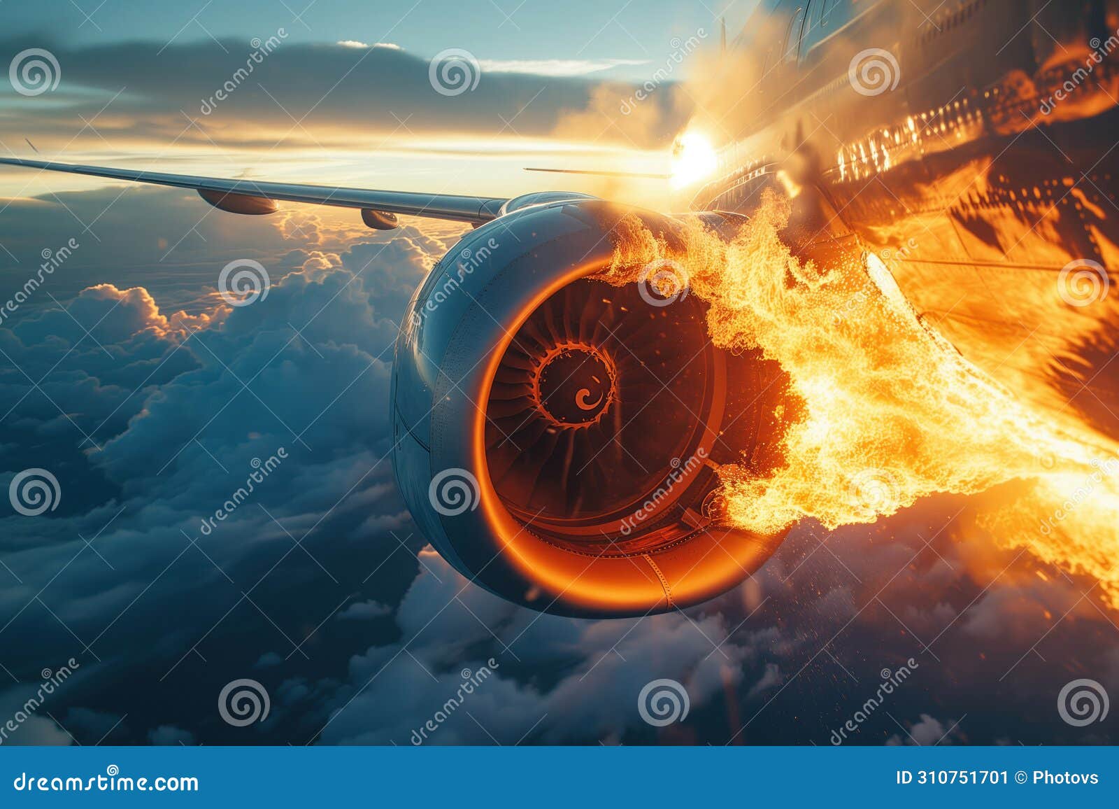 Engine Failure during Flight, Fire Engulfed Aircraft Stock Image ...
