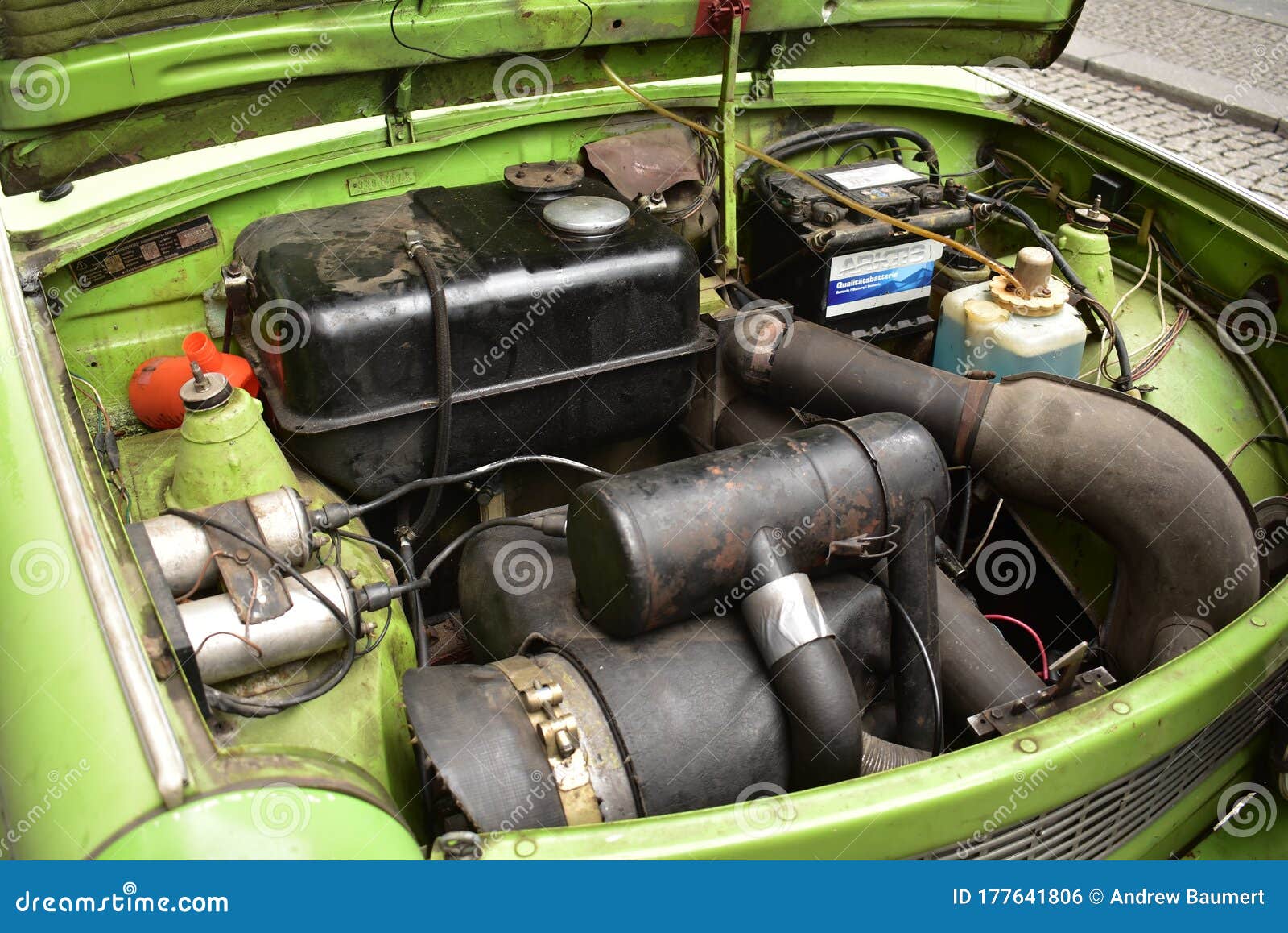 Engine of a Green Trabant 601 Vintage Car Berlin Germany Editorial ...