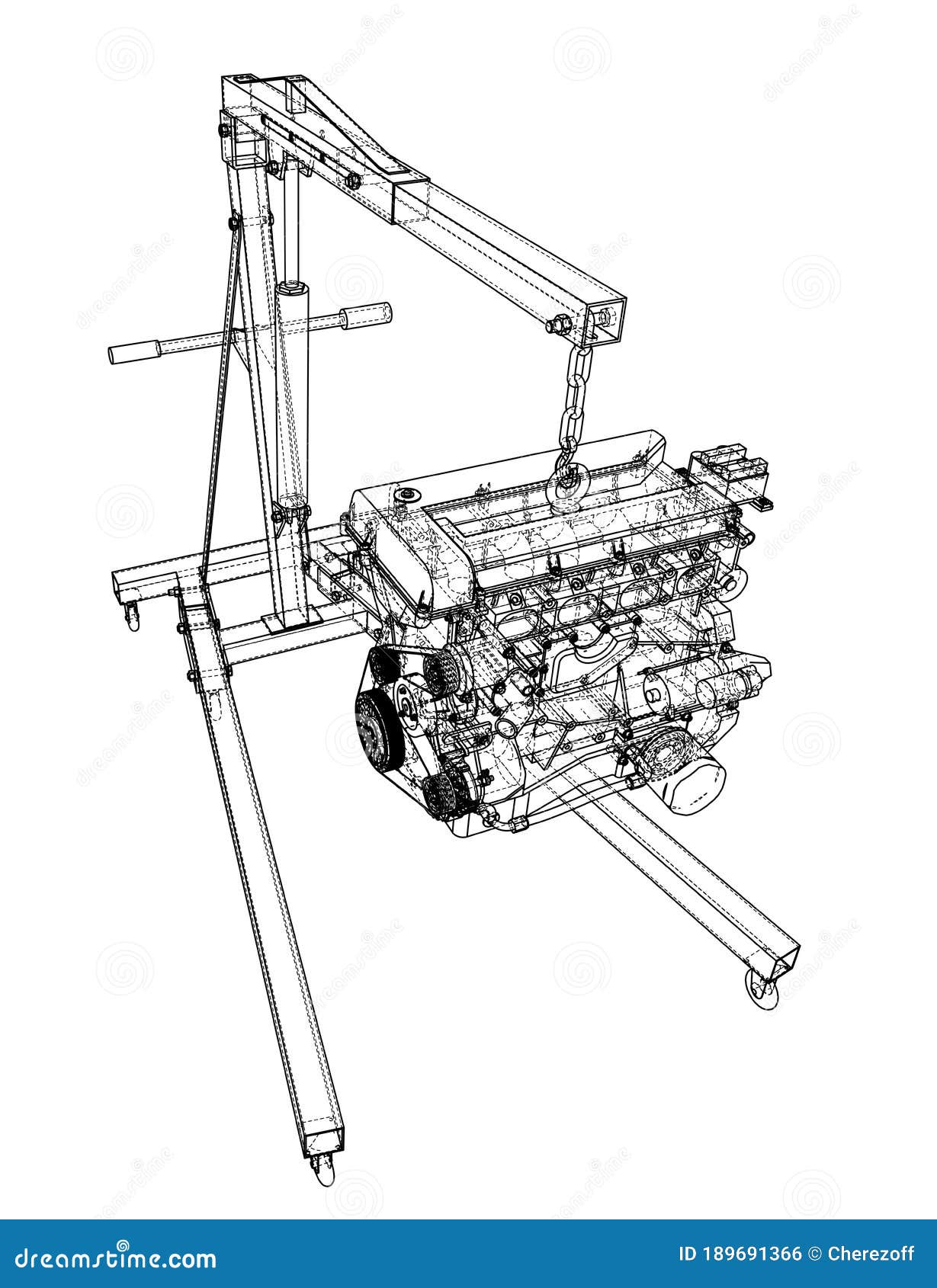 Engine Hoist with Engine Outline Stock Illustration - Illustration of ...