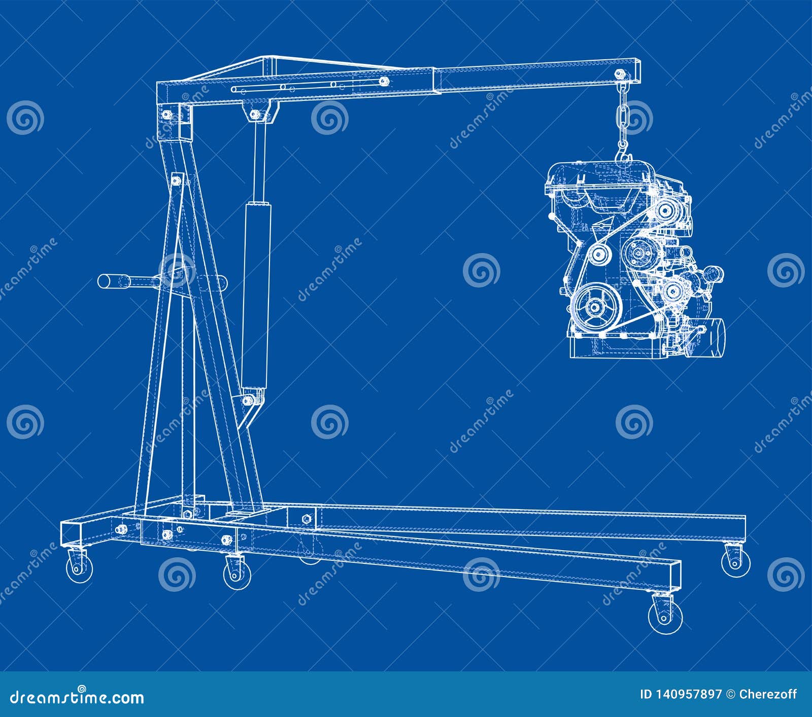 Engine Hoist with Engine Outline Stock Vector - Illustration of line ...