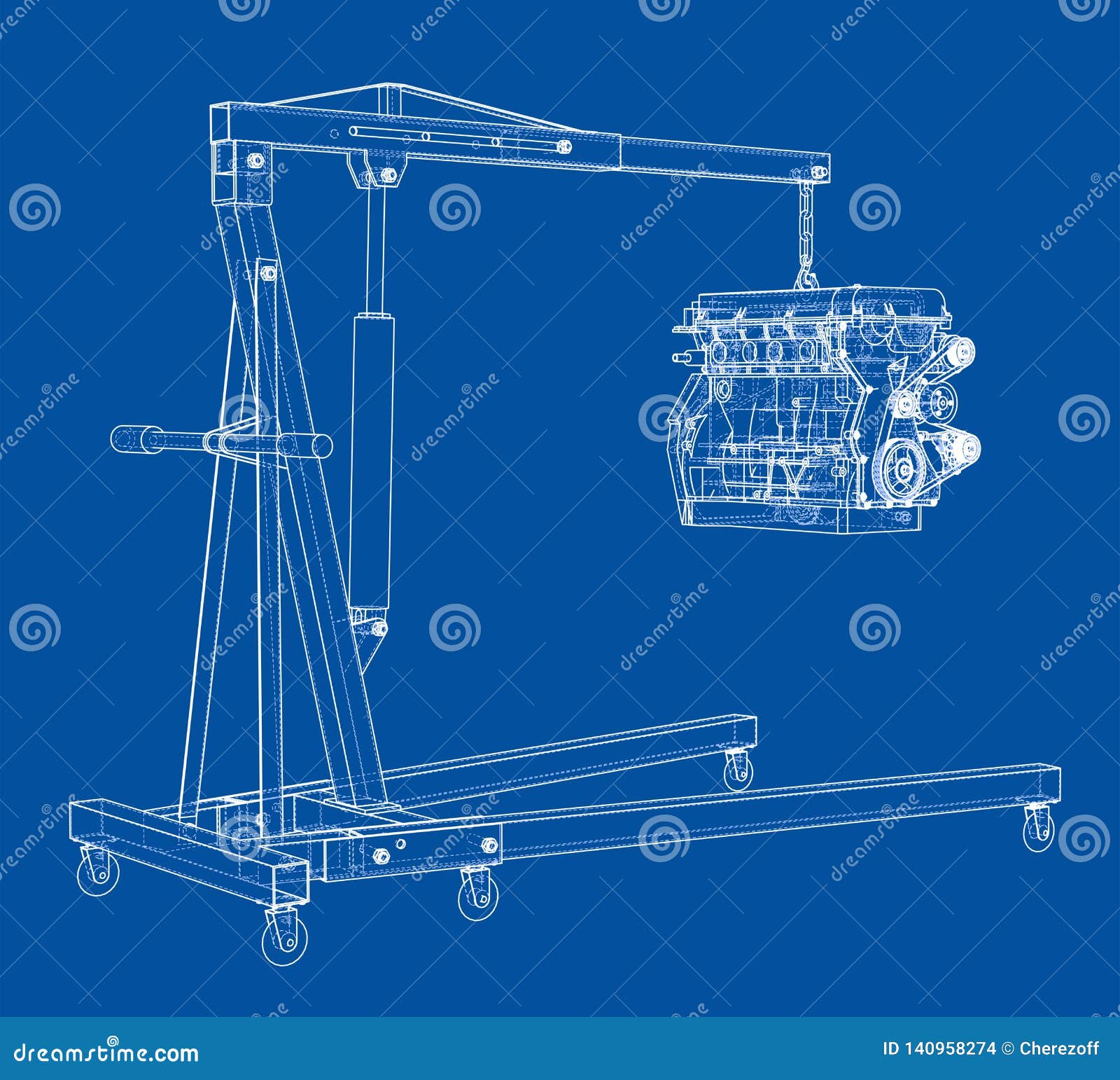 Engine Hoist with Engine Outline Stock Vector - Illustration of ...
