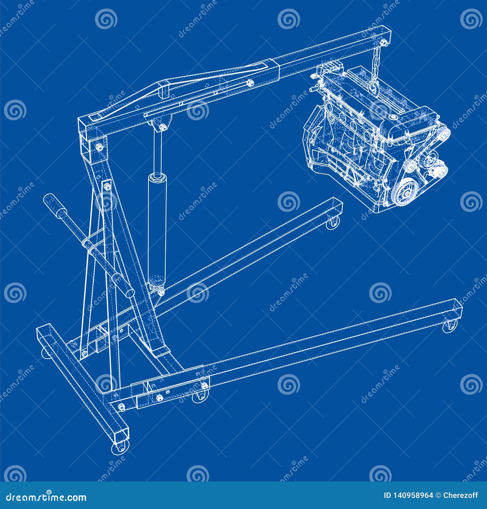 Engine Hoist with Engine Outline Stock Vector - Illustration of machine ...