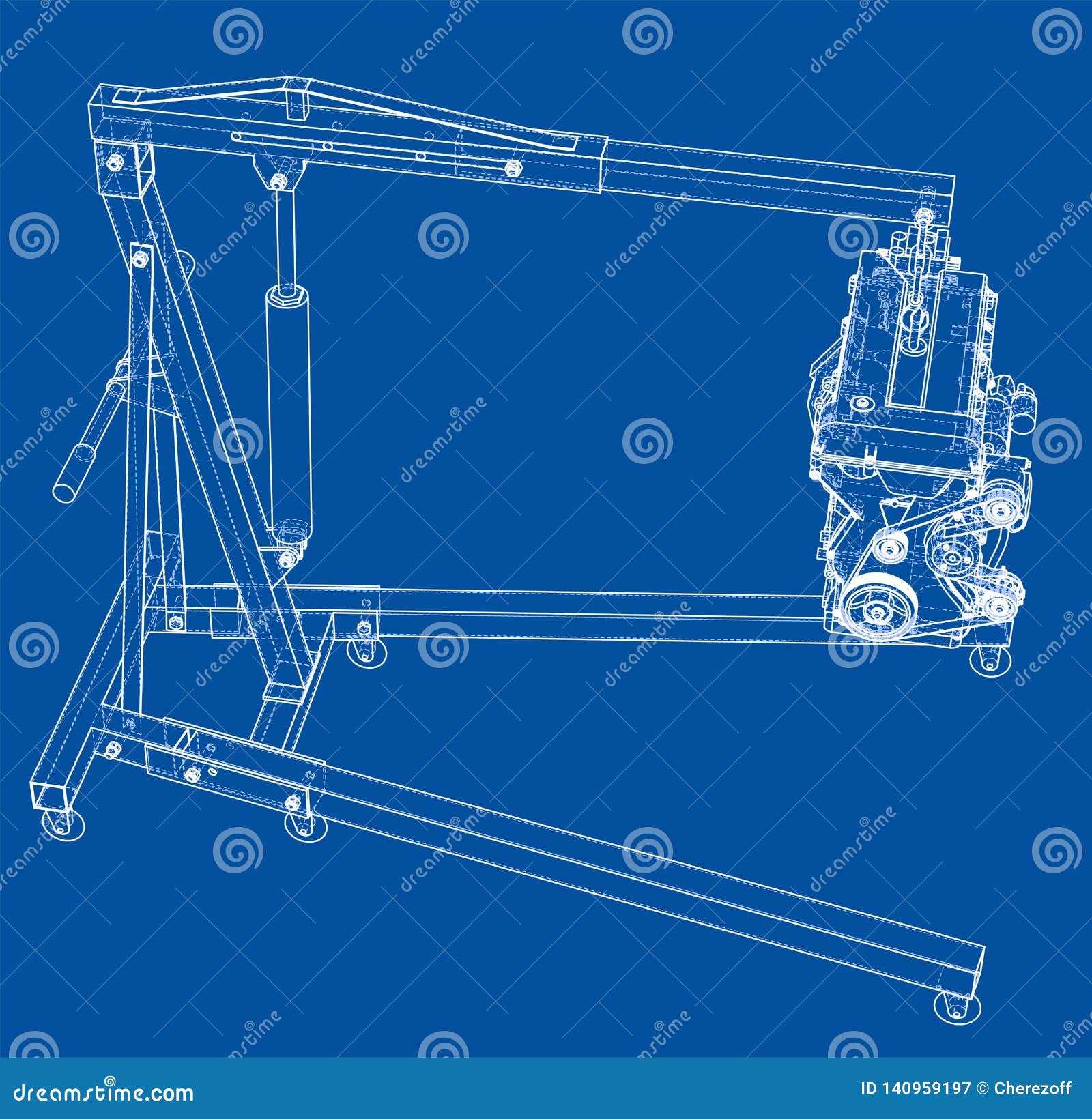Engine Hoist with Engine Outline Stock Vector - Illustration of machine ...