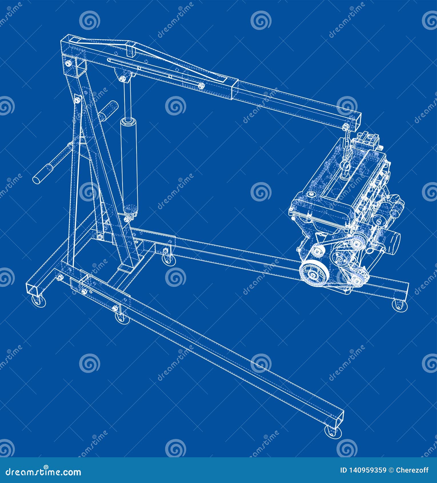 Engine Hoist with Engine Outline Stock Vector - Illustration of graphic ...