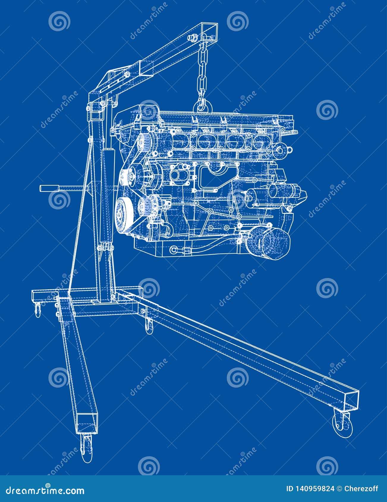 Engine Hoist with Engine Outline Stock Vector - Illustration of engine ...