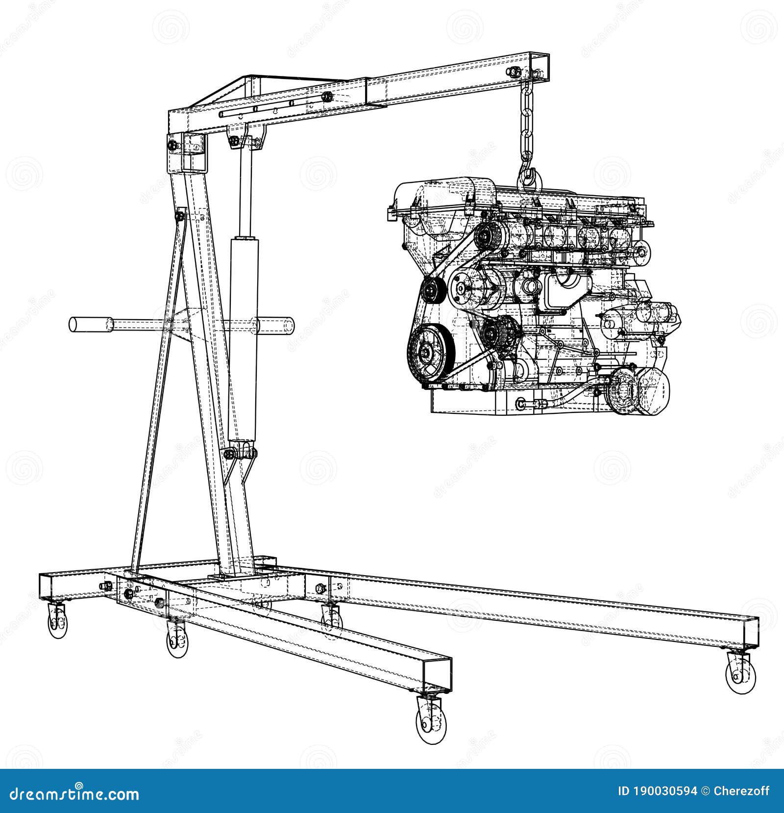 Engine Hoist with Engine Outline Stock Illustration - Illustration of ...