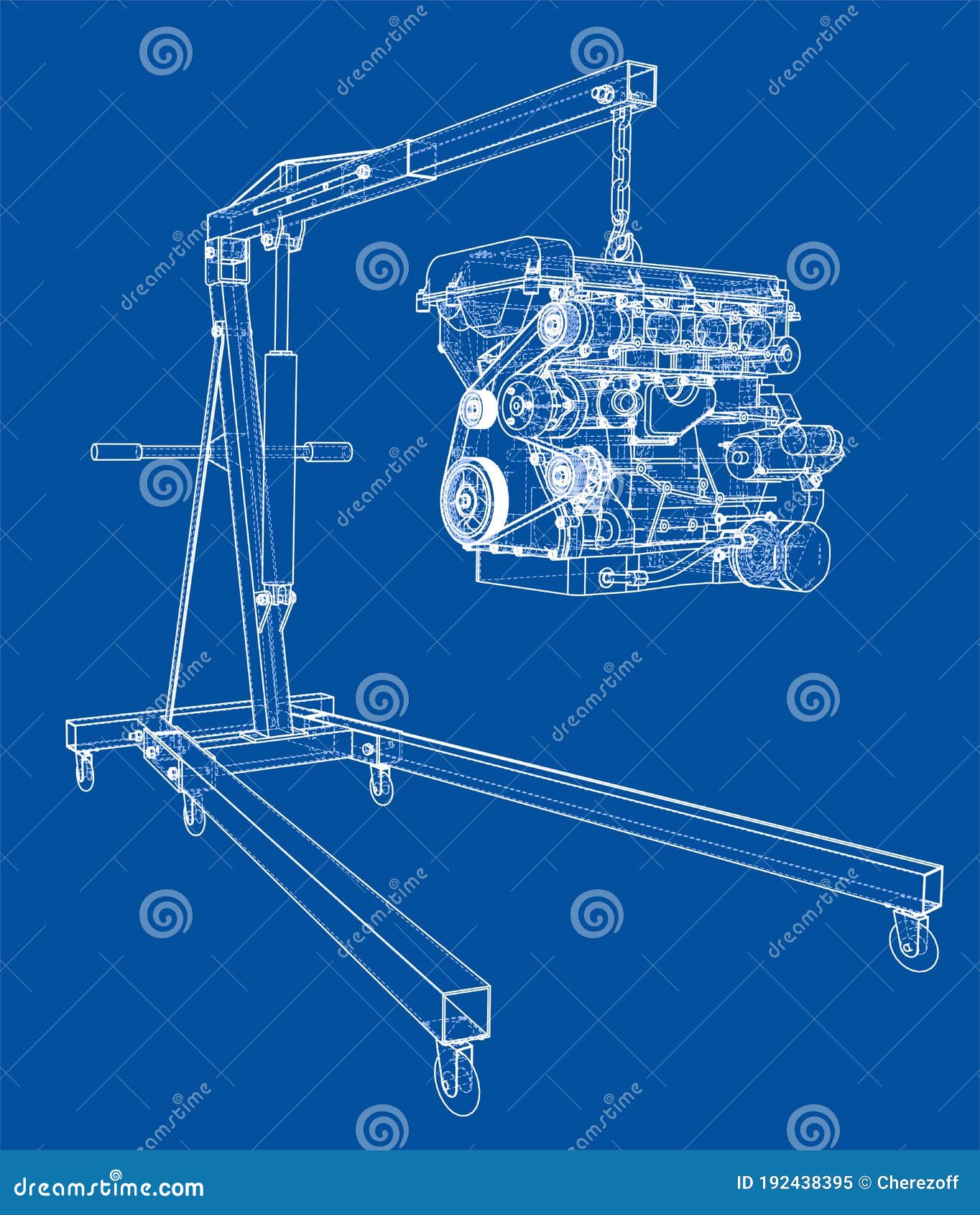 Engine Hoist with Engine Outline Stock Illustration - Illustration of ...