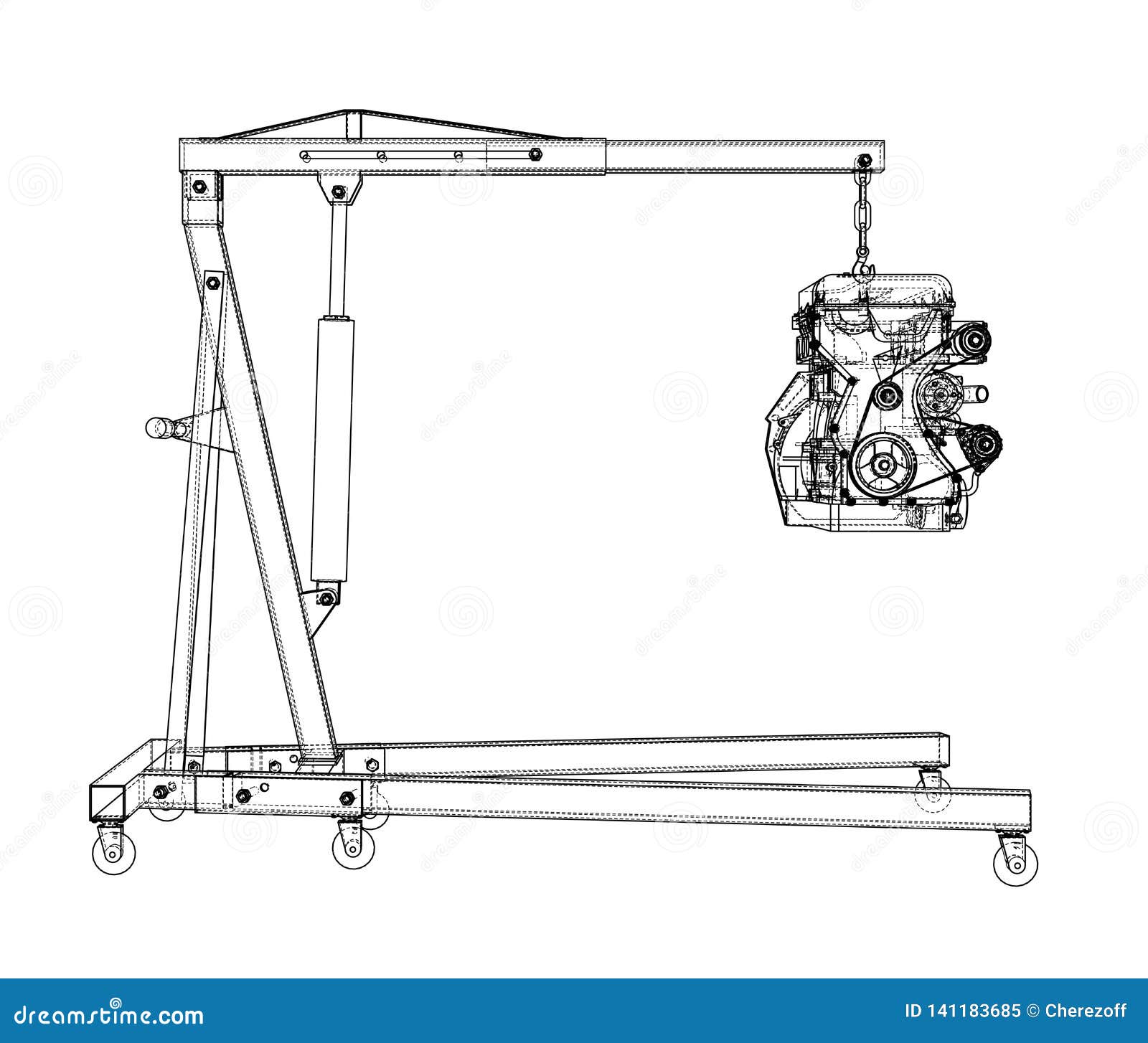 Engine Hoist with Engine Outline Stock Vector - Illustration of ...