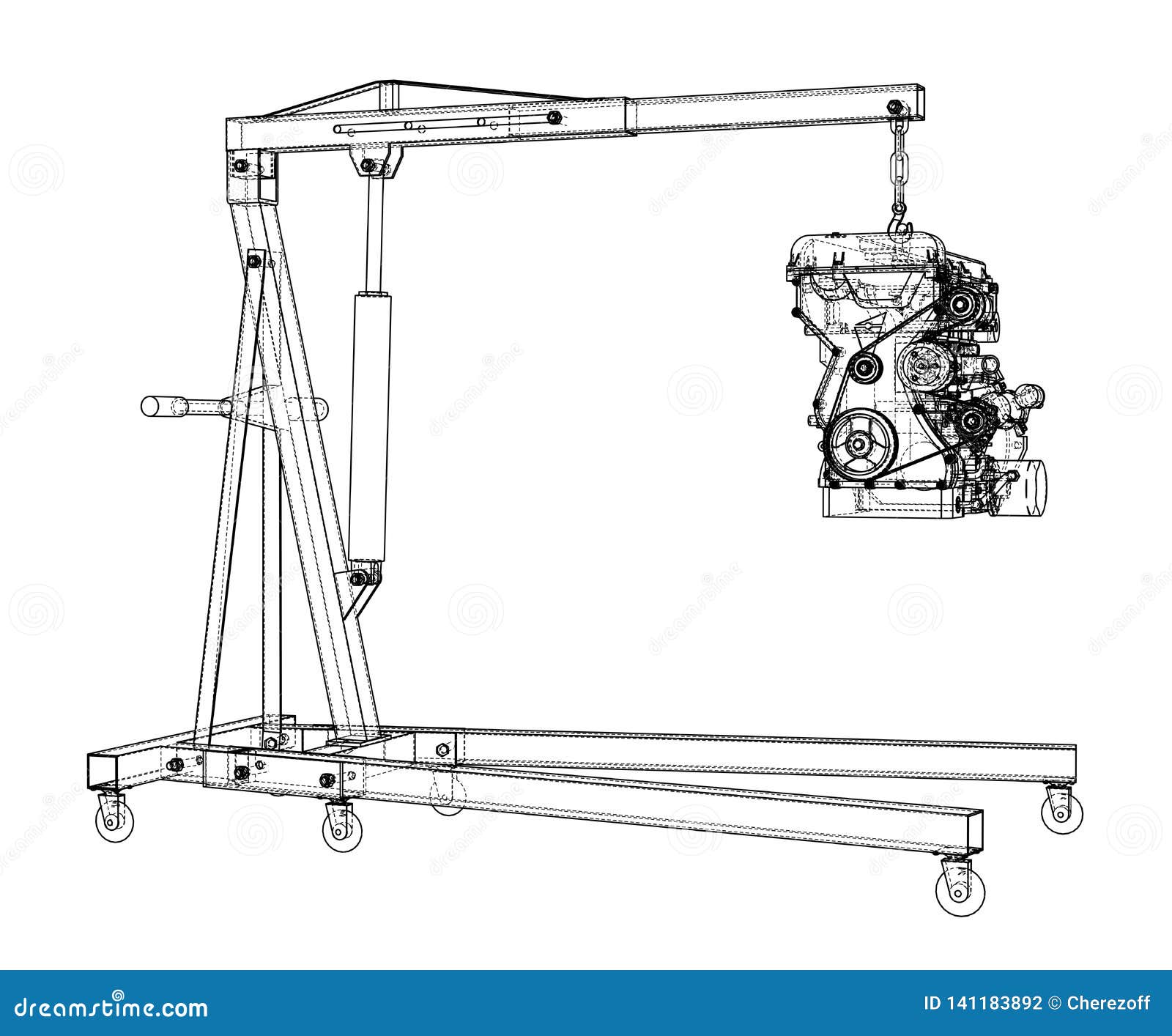 Engine Hoist with Engine Outline Stock Vector - Illustration of machine ...