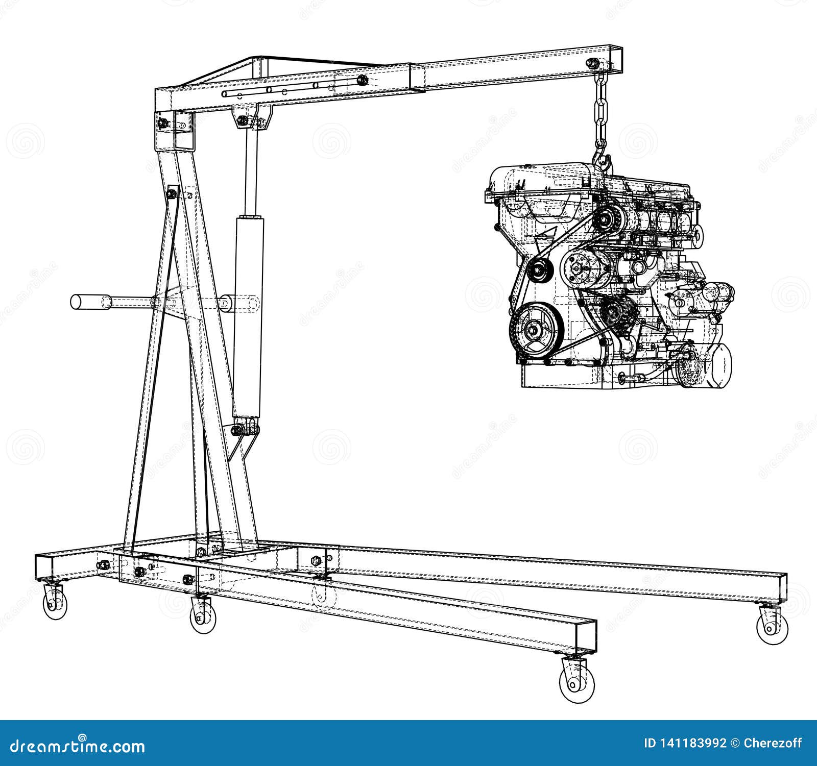 Engine Hoist with Engine Outline Stock Vector - Illustration of graphic ...