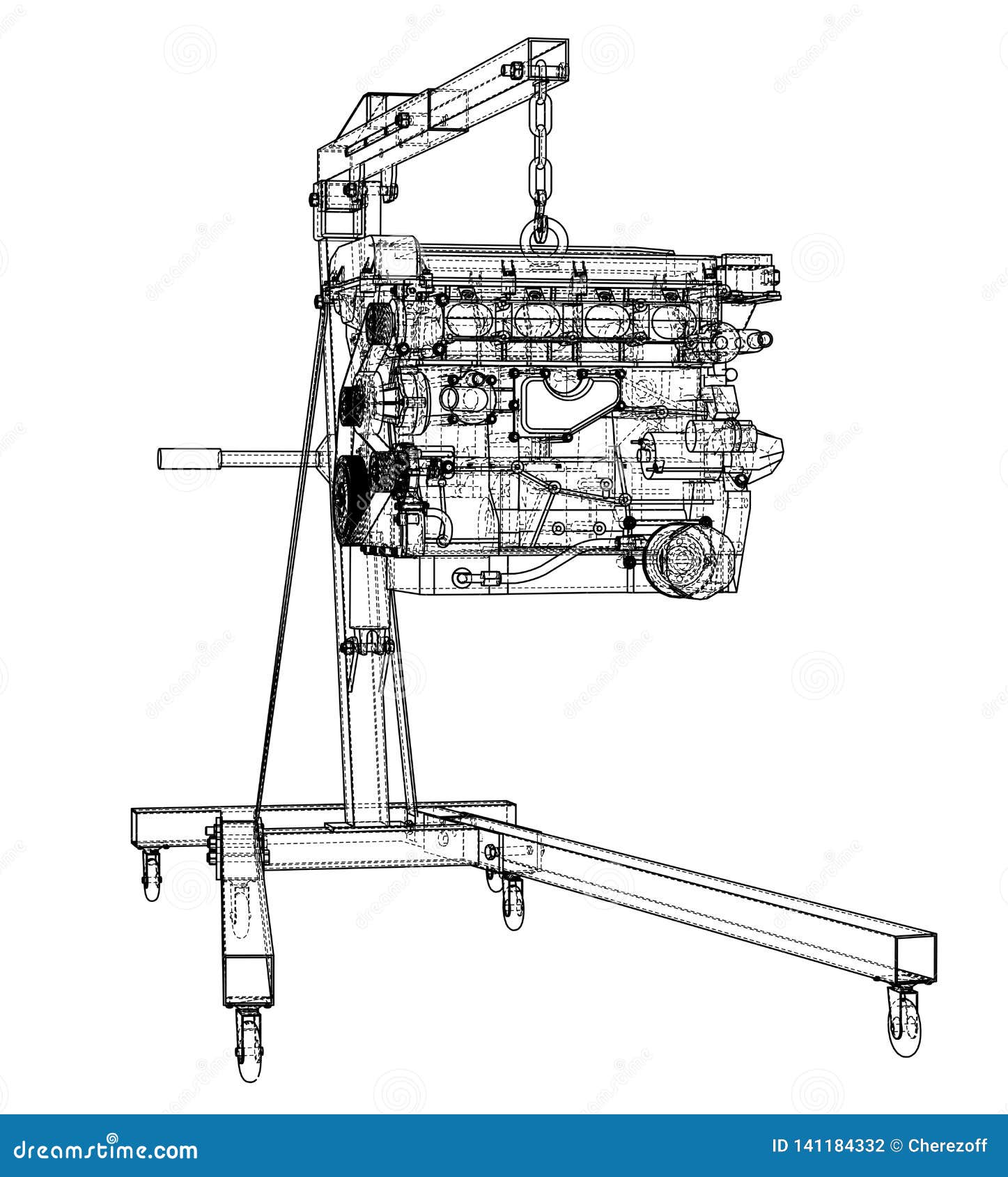 Engine Hoist with Engine Outline Stock Vector - Illustration of garage ...