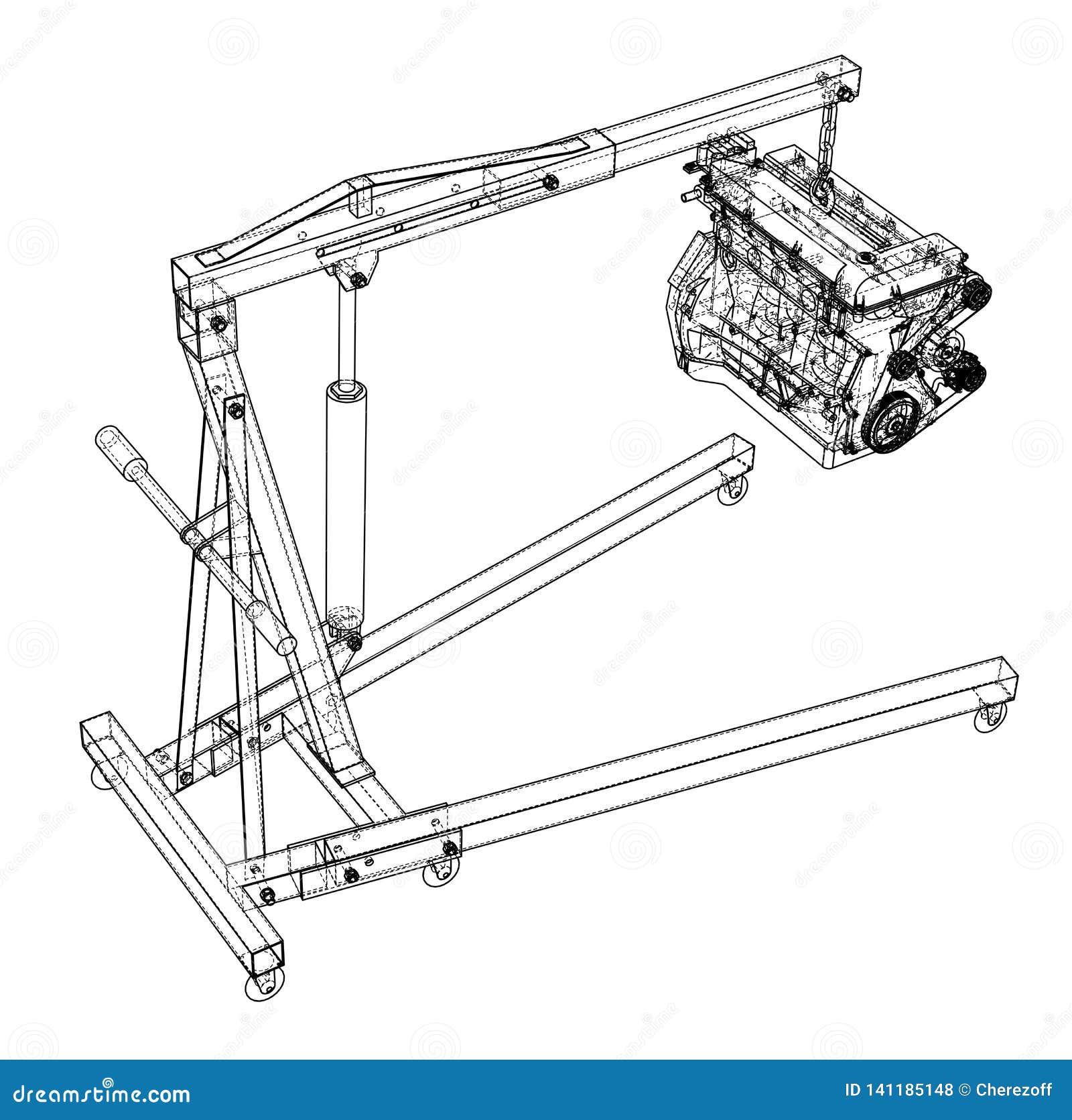Engine Hoist with Engine Outline Stock Vector - Illustration of outline ...