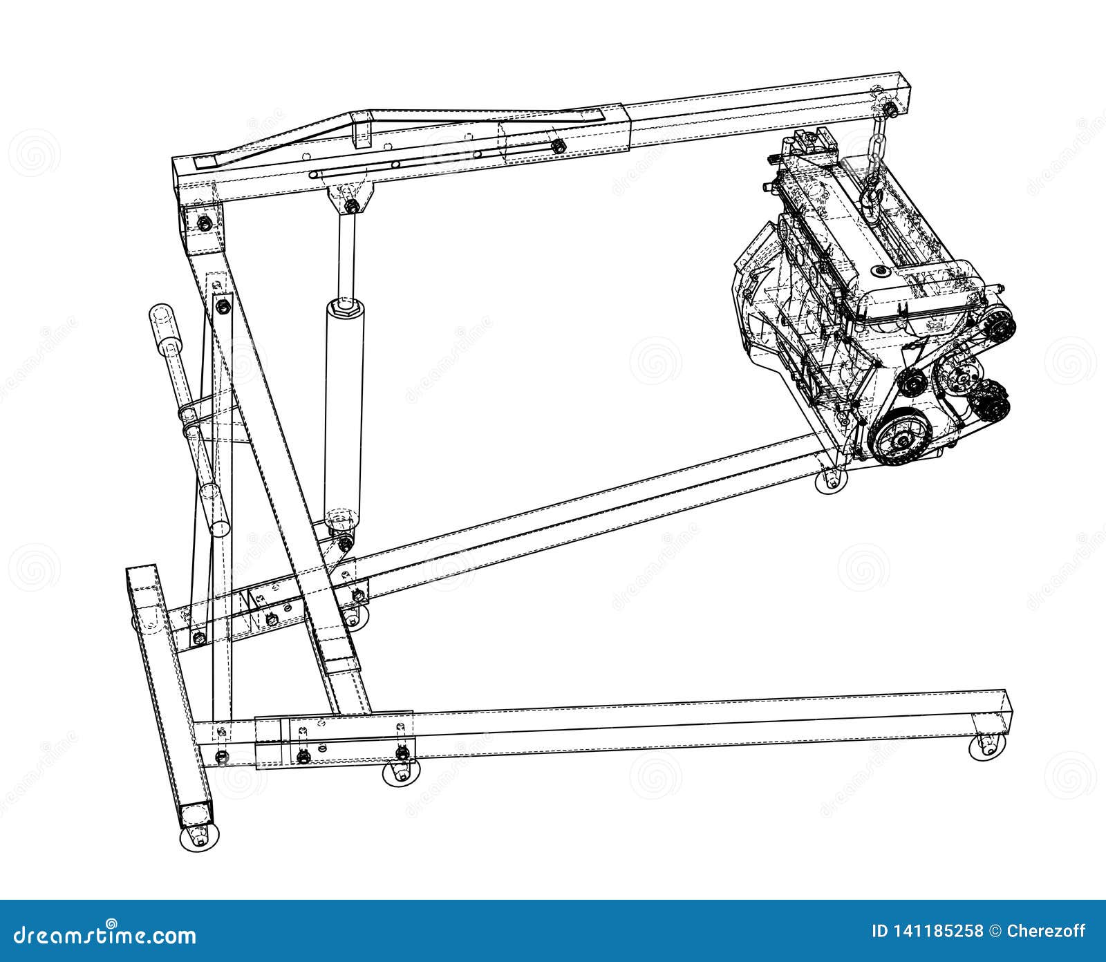 Engine Hoist with Engine Outline Stock Vector - Illustration of outline ...