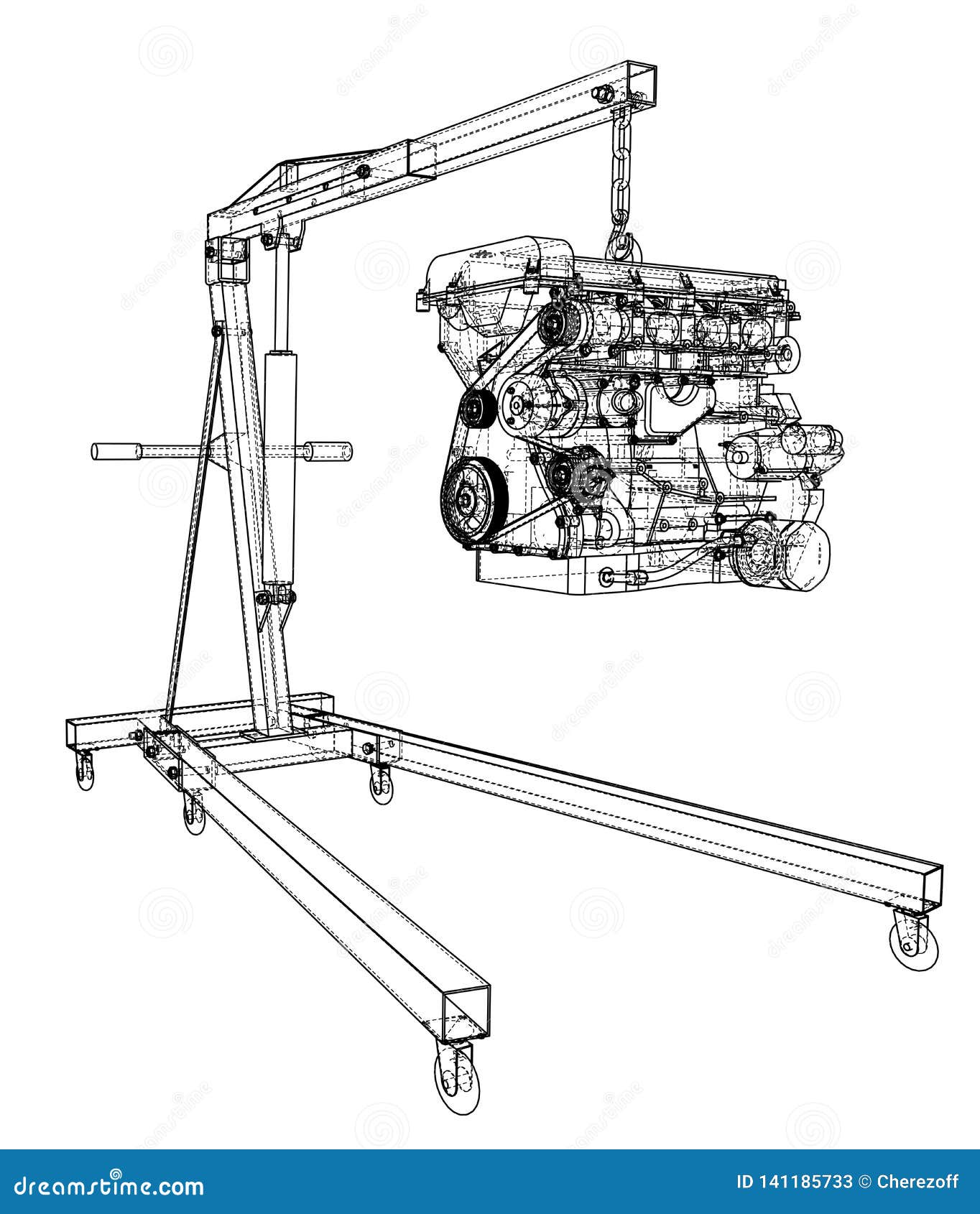 Engine Hoist with Engine Outline Stock Vector - Illustration of drawing ...