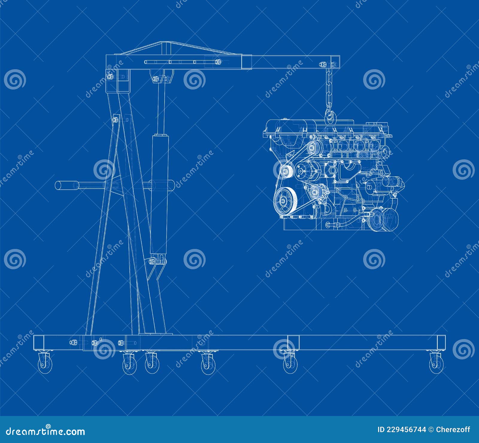 Engine Hoist with Engine. Vector Stock Vector - Illustration of machine ...