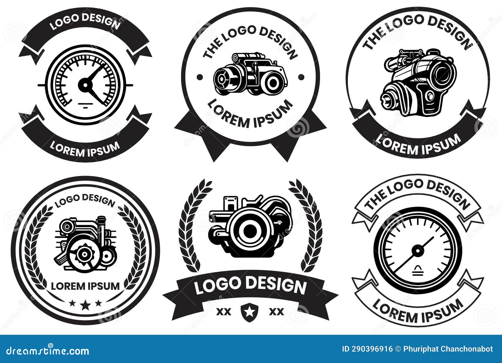 Engine Logo for Machinery in Flat Line Art Style Stock Vector ...
