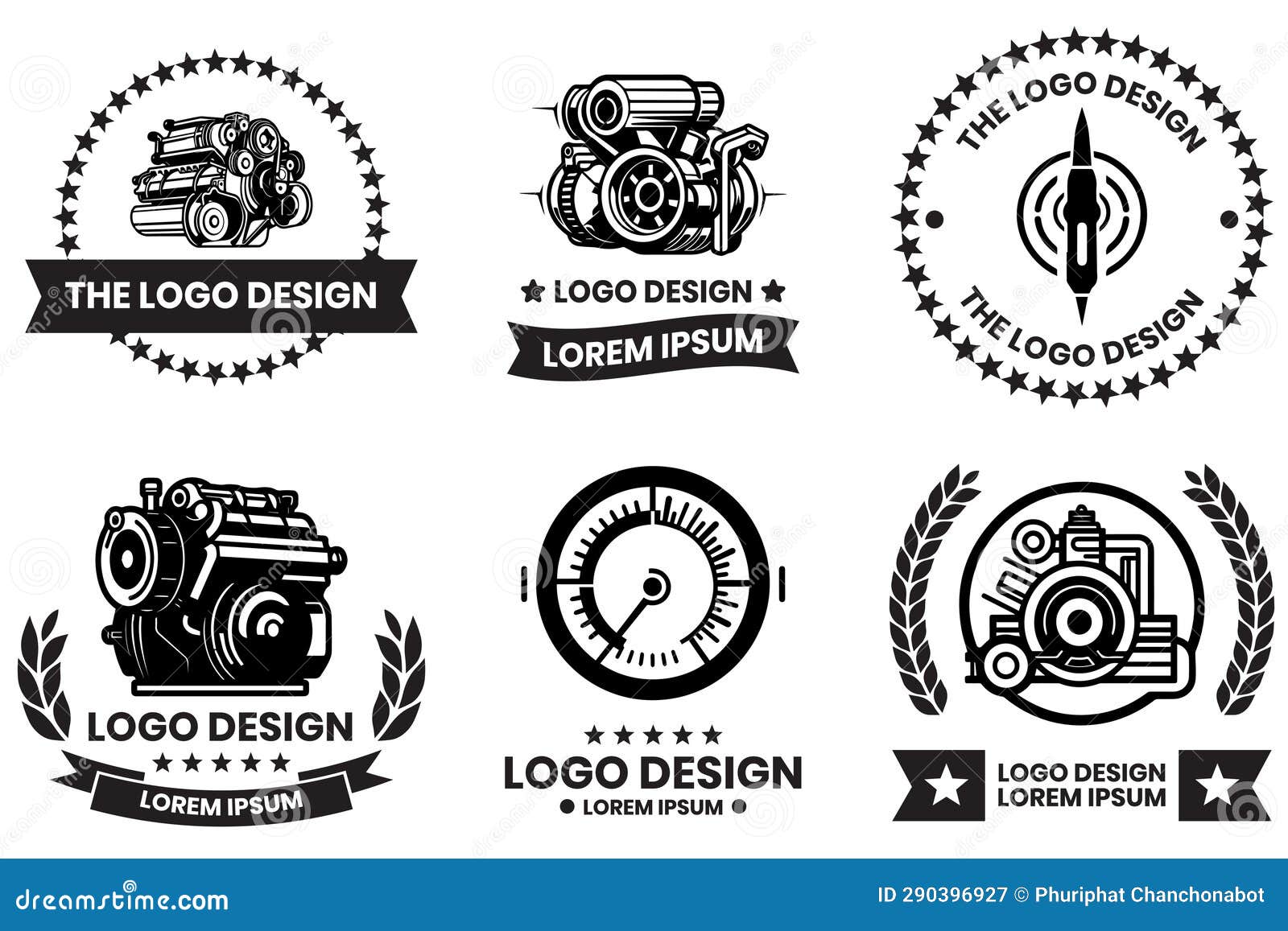 Engine Logo for Machinery in Flat Line Art Style Stock Vector ...