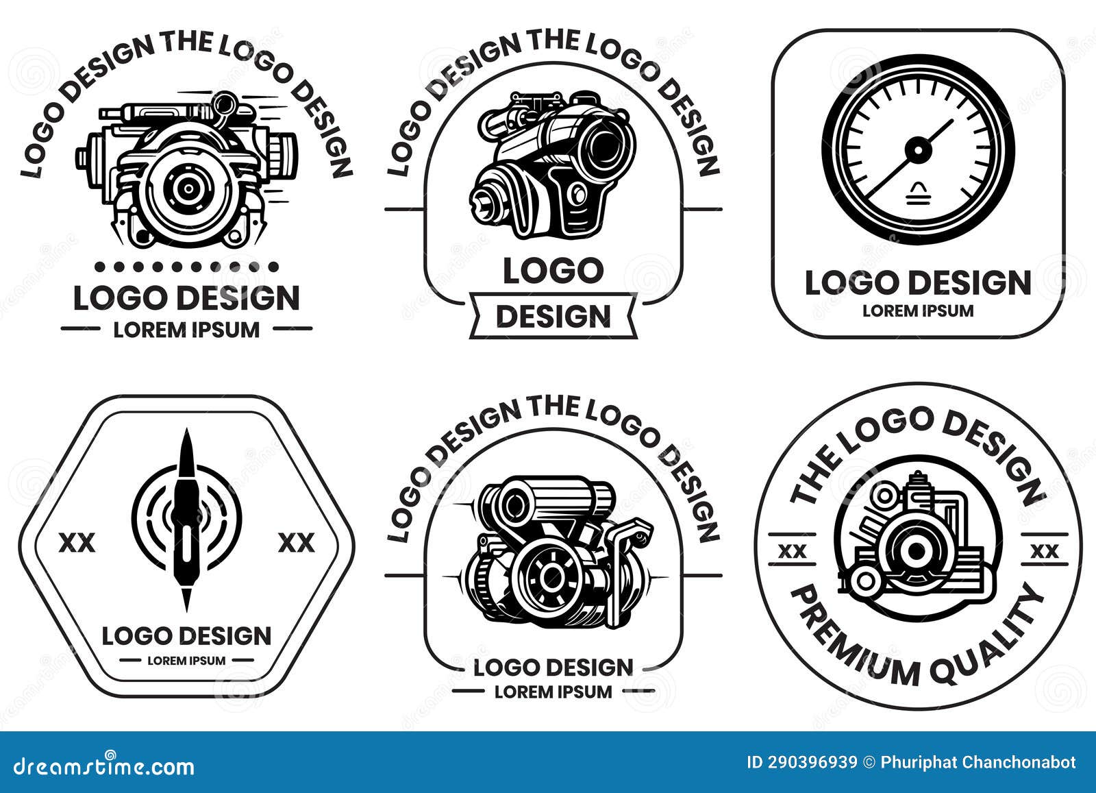Engine Logo for Machinery in Flat Line Art Style Stock Vector ...
