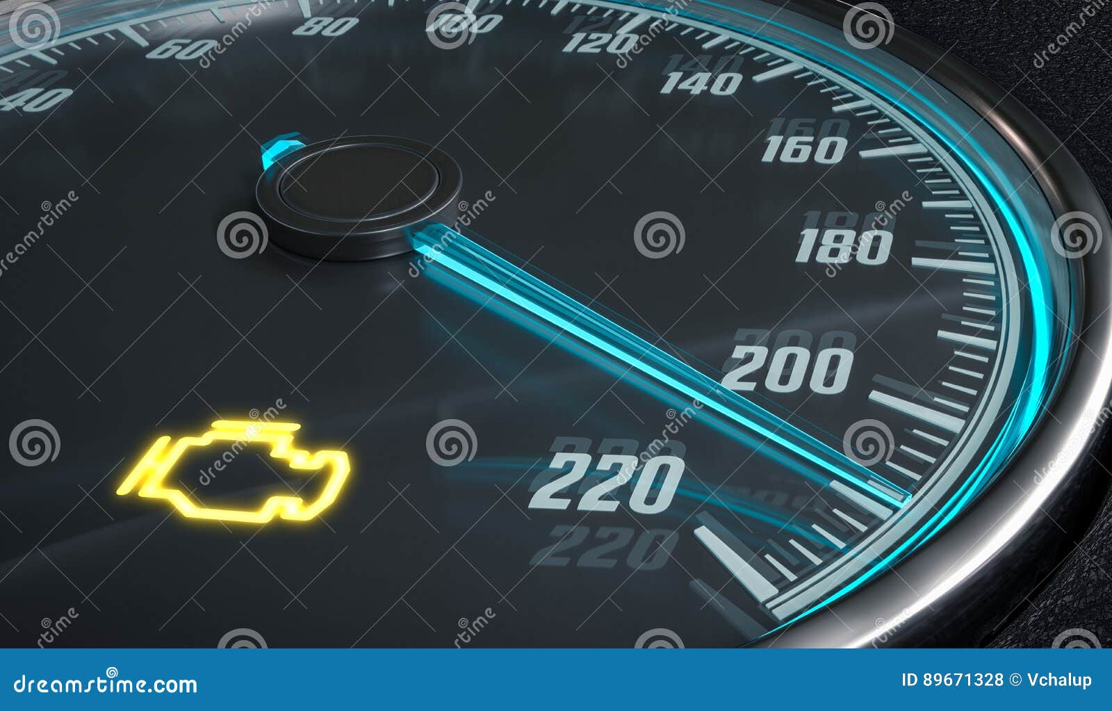 Engine Malfunction Warning Light Control in Car Dashboard. 3D Rendered ...