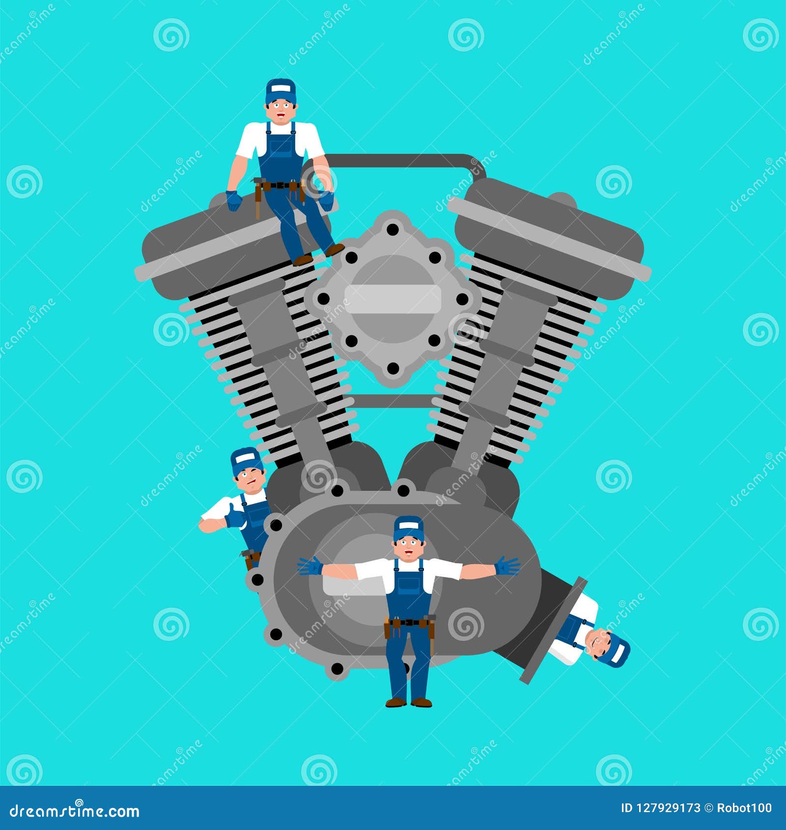 Engine and Mechanic. Repair and Maintenance Stock Vector - Illustration ...