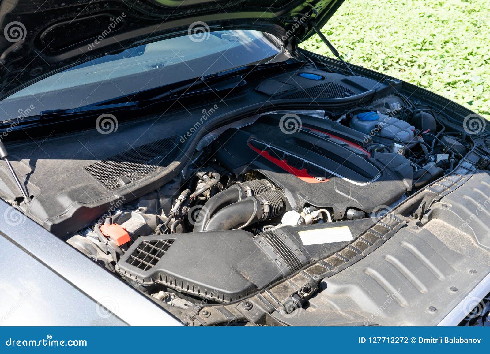 The Engine of the Modern Car, the Bonnet is Open. Stock Photo - Image ...