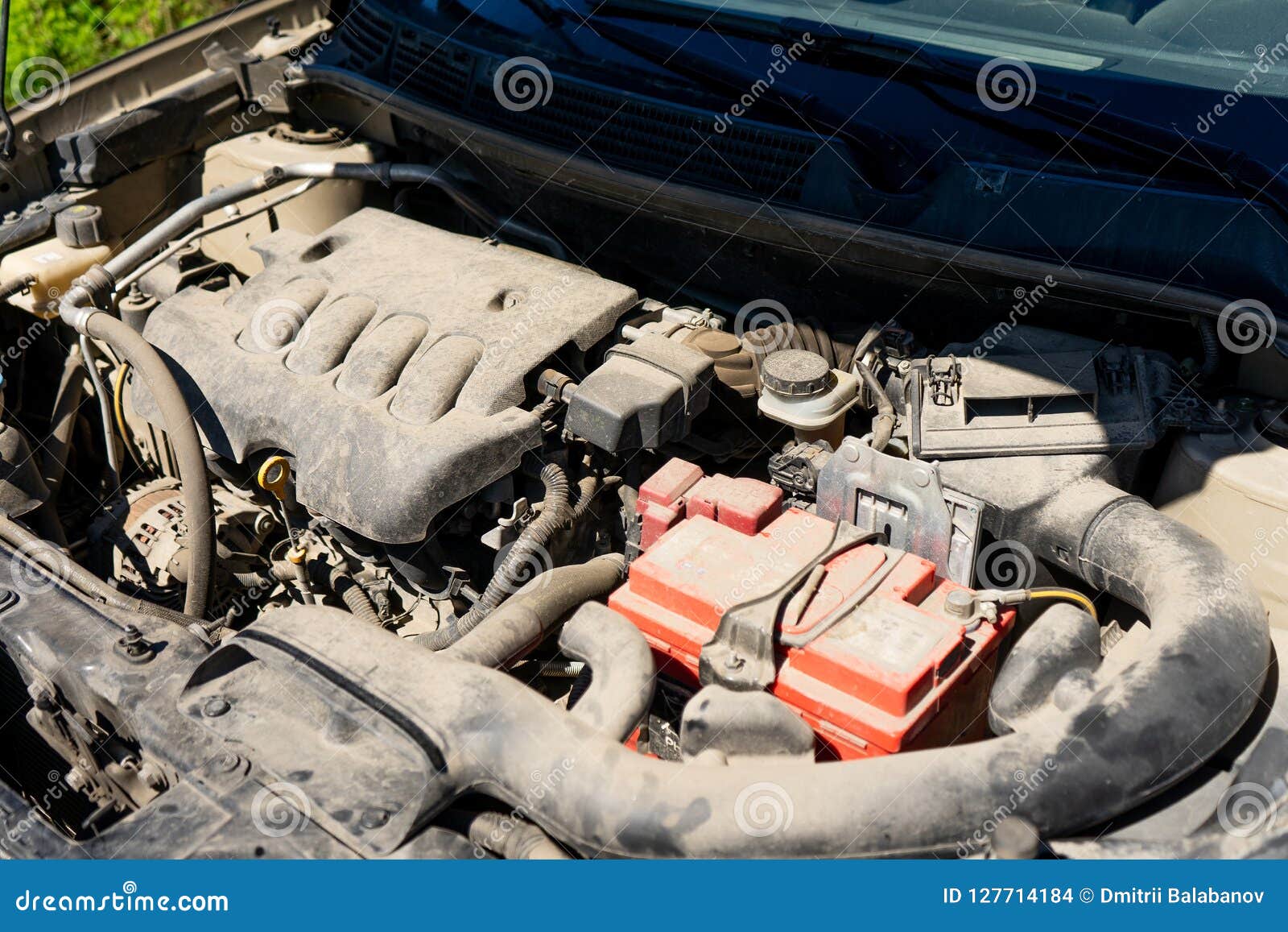 The Engine of the Modern Car, the Bonnet is Open. Stock Photo - Image ...