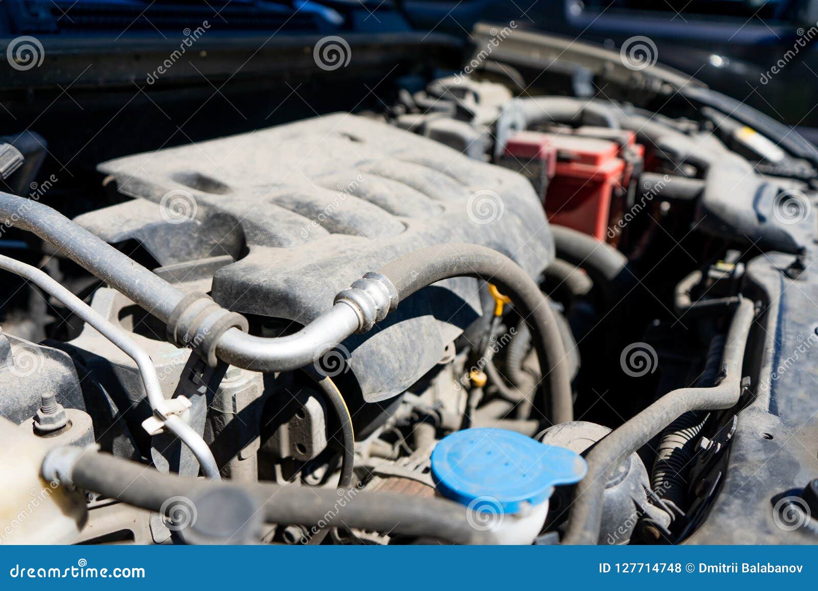 The Engine of the Modern Car, the Bonnet is Open. Stock Photo - Image ...