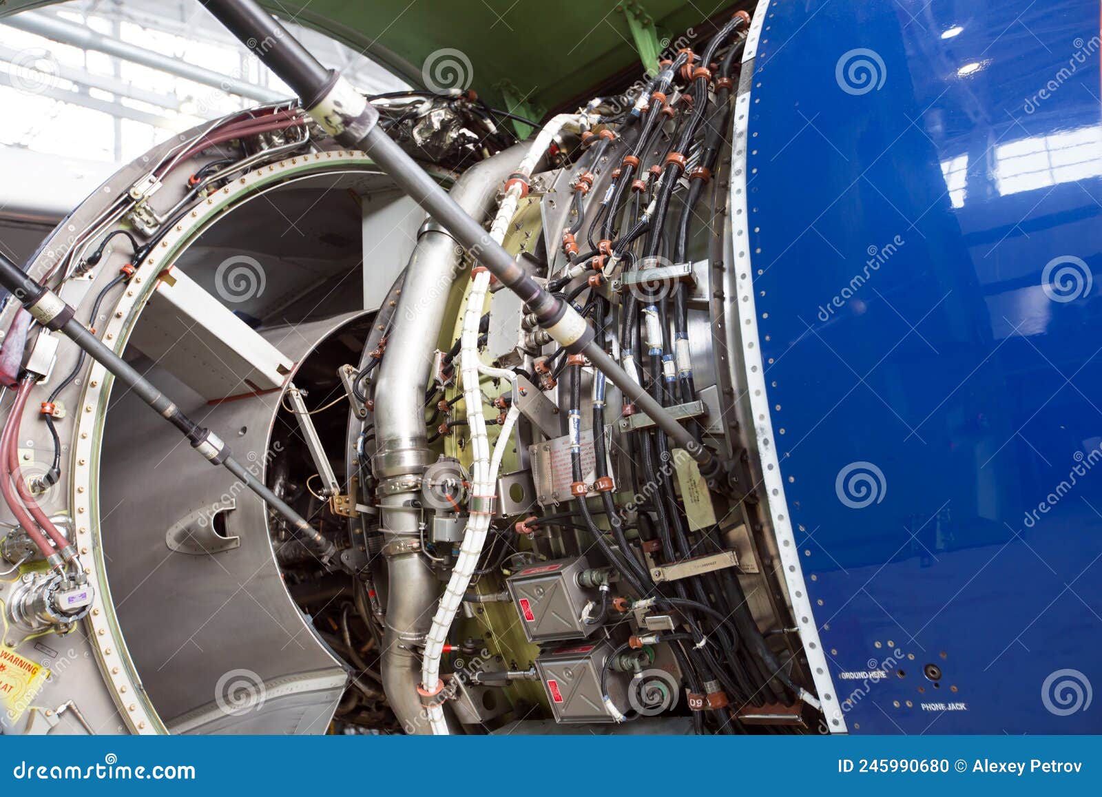 Engine of Modern Passenger Jet Plane Close Up. the Bonnet is Open ...