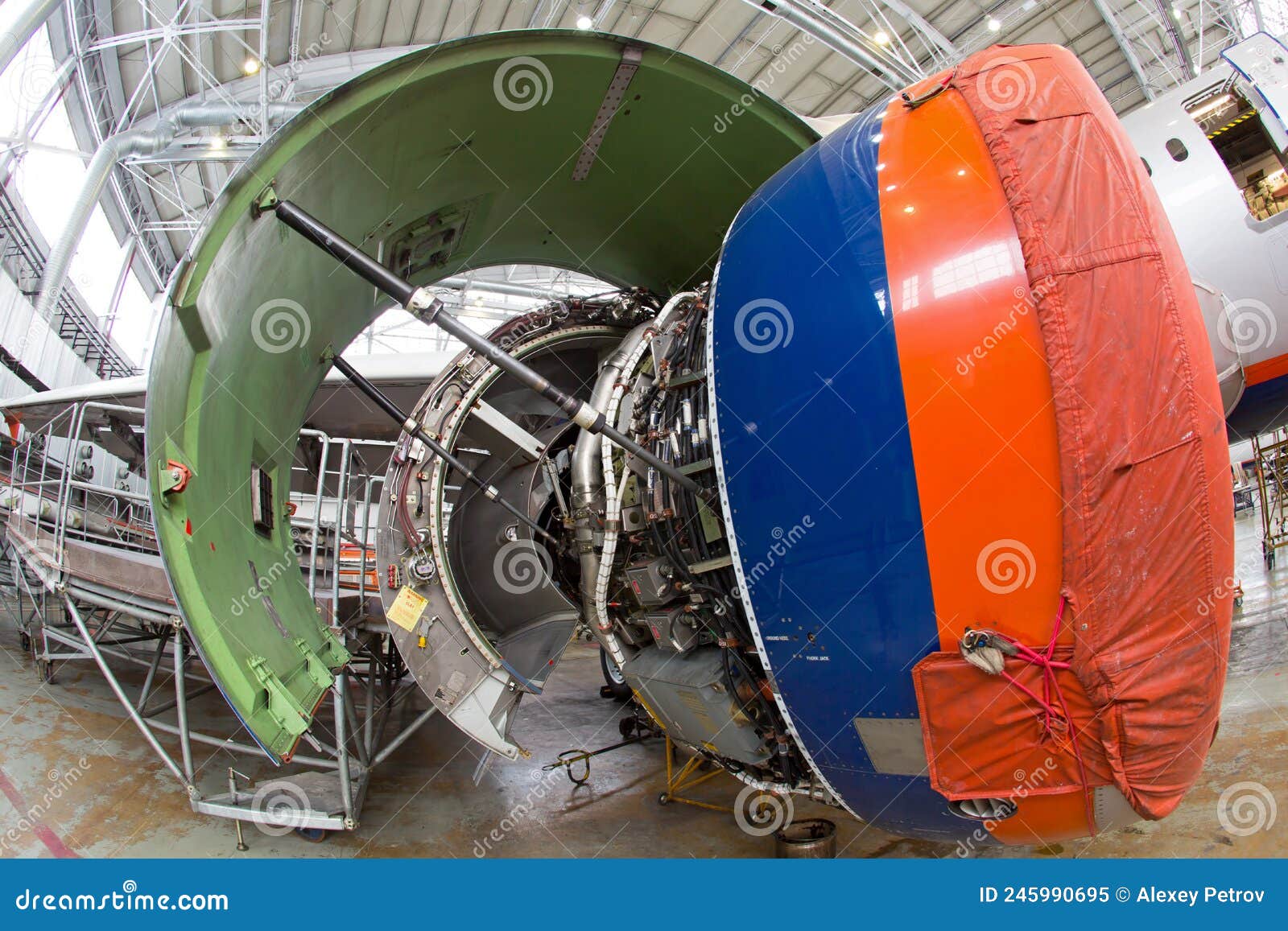 Engine of Modern Passenger Jet Plane Close Up. the Bonnet is Open ...