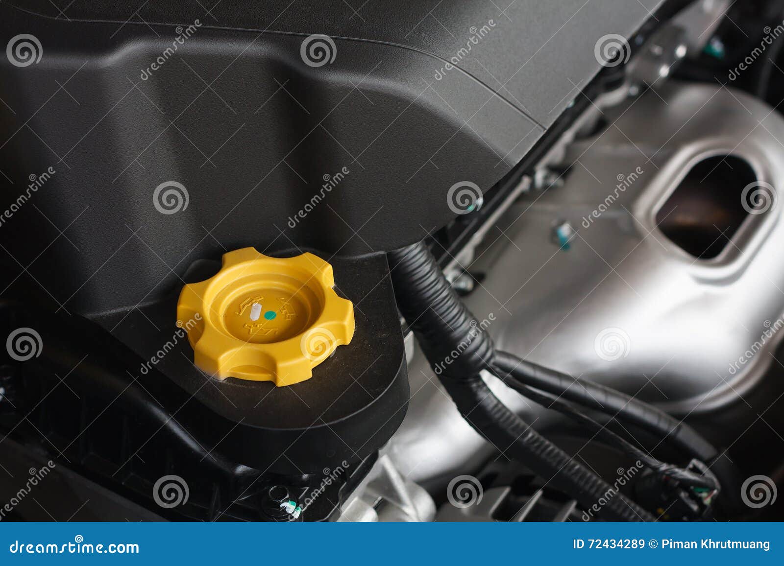 Engine oil cap in car hood stock image. Image of clean - 72434289