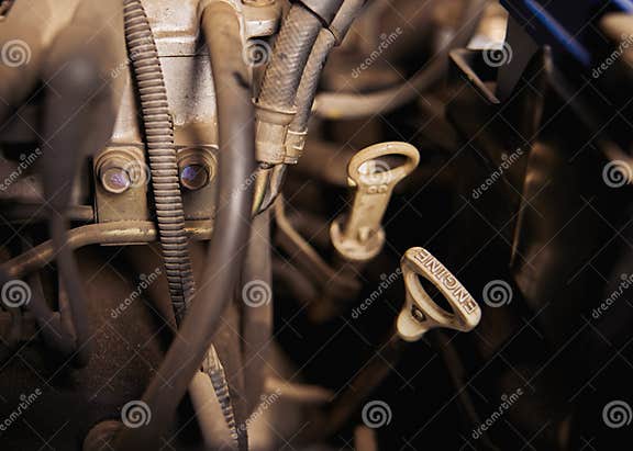 Engine Oil Dipstick in Engine Compartment of the Car Stock Image ...