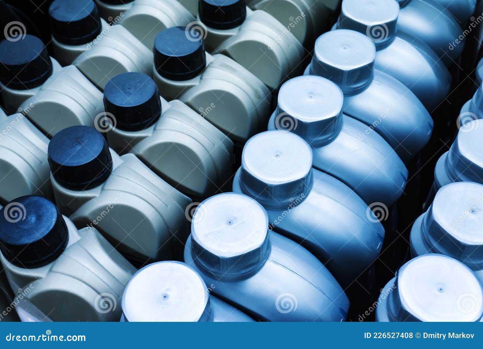 Engine Oil in Plastic Canisters. View from Above Stock Photo - Image of ...