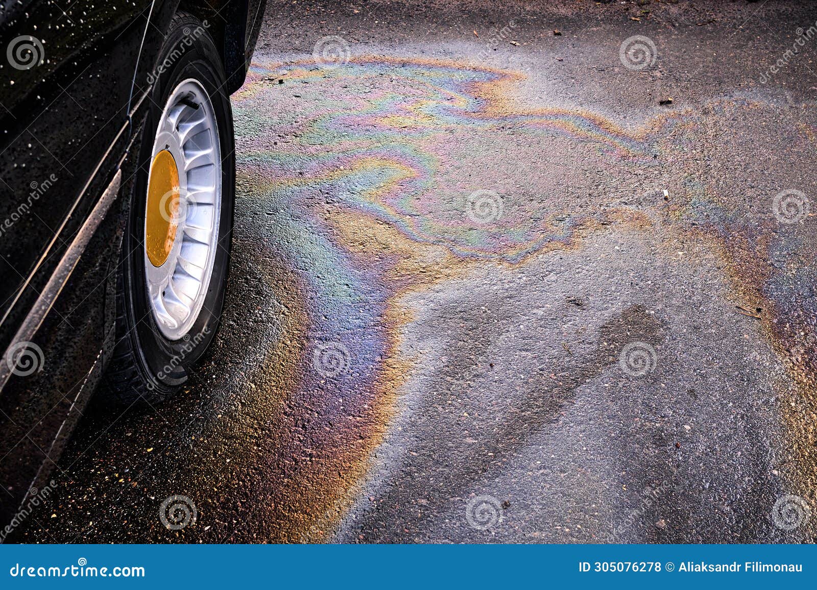 Engine Oil Stains of Car. Leak Under the Car when the Car is Park Stock ...