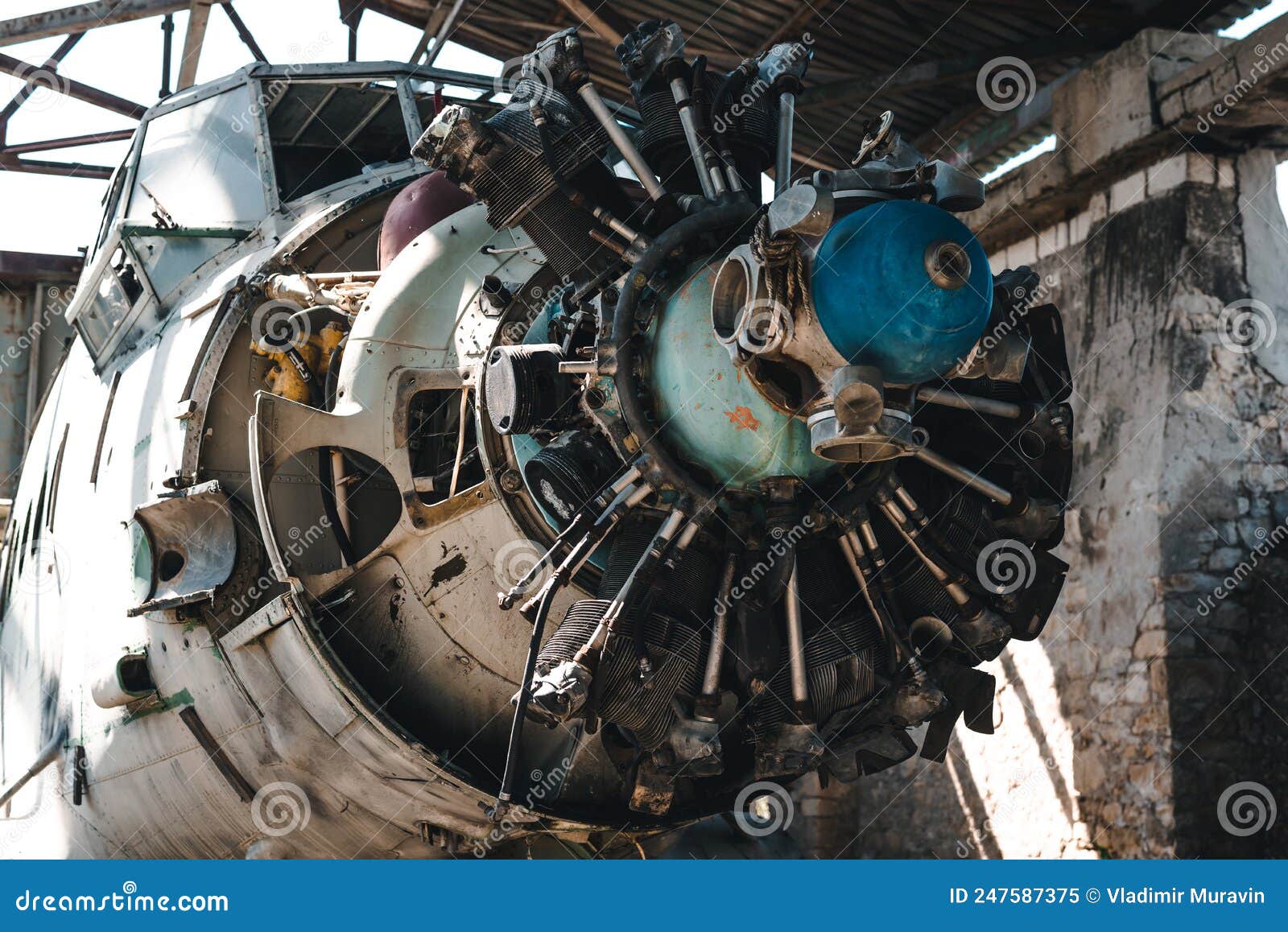 The engine of an old plane stock image. Image of machine - 247587375