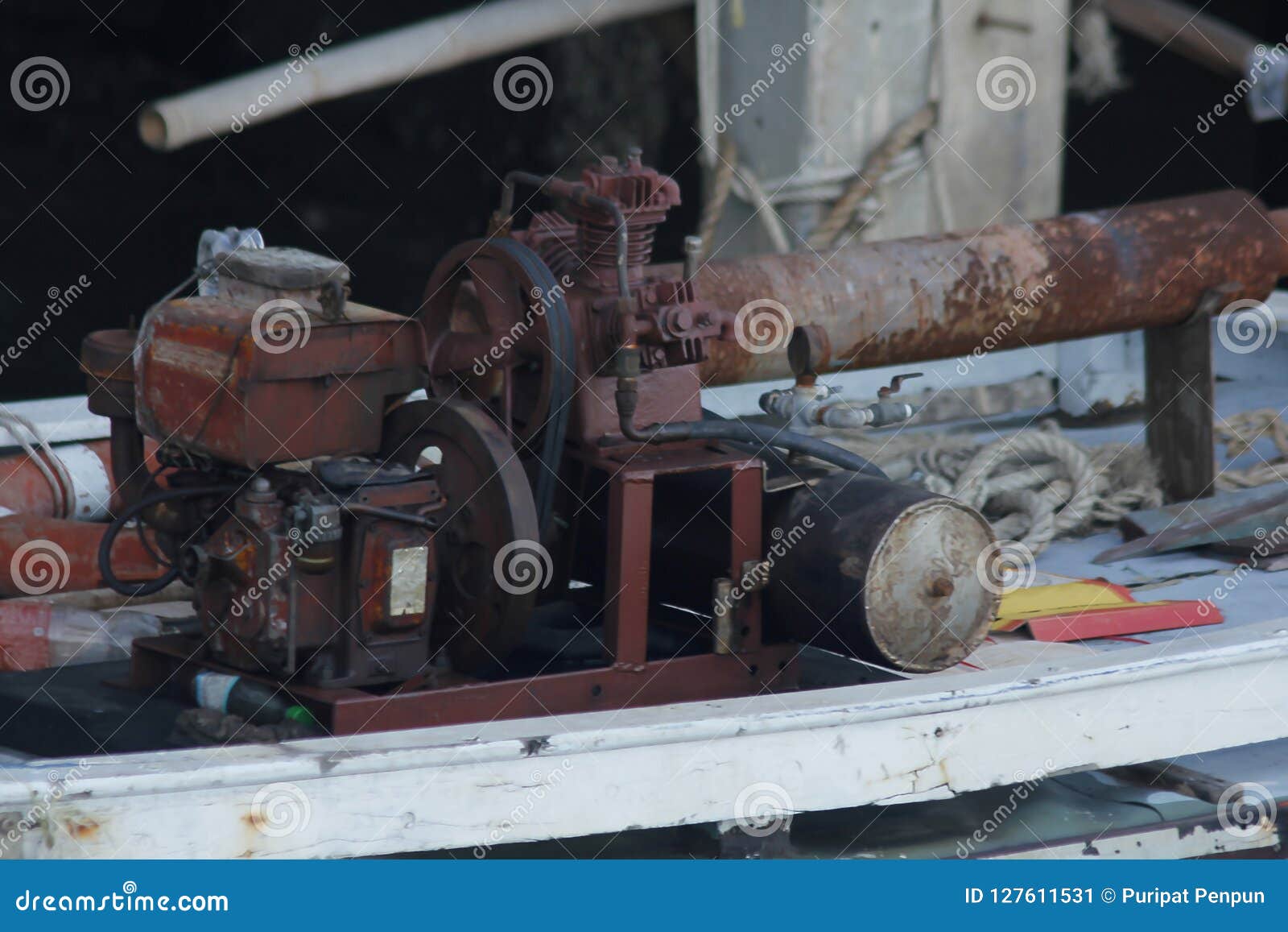 Engine of the old ship stock image. Image of mounted - 127611531