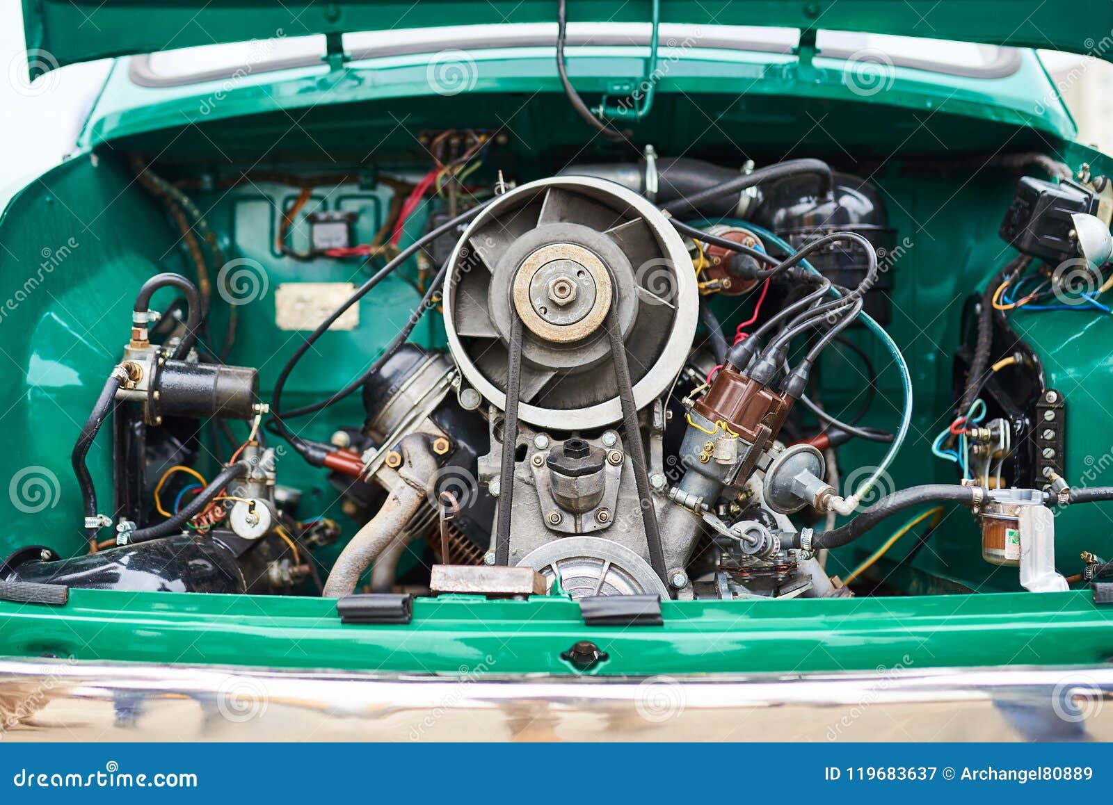 The Engine of an Old Small Car, in the Back Stock Image - Image of ...