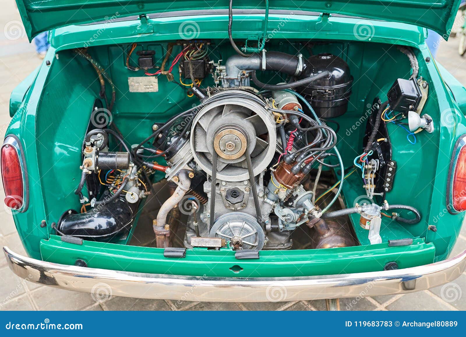 The Engine of an Old Small Car, in the Back Stock Image - Image of ...