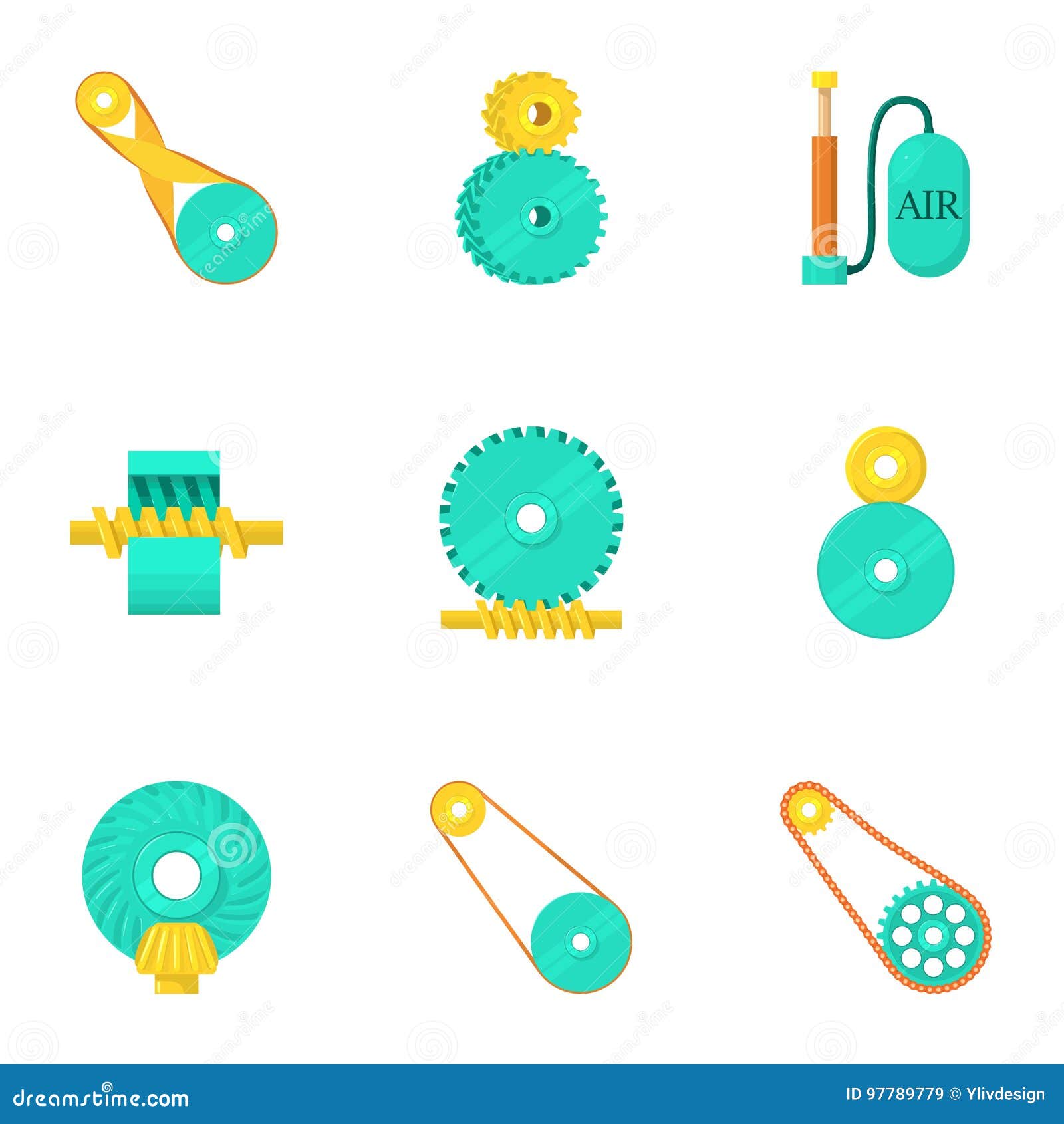 Engine Parts Icons Set, Cartoon Style Stock Vector - Illustration of ...