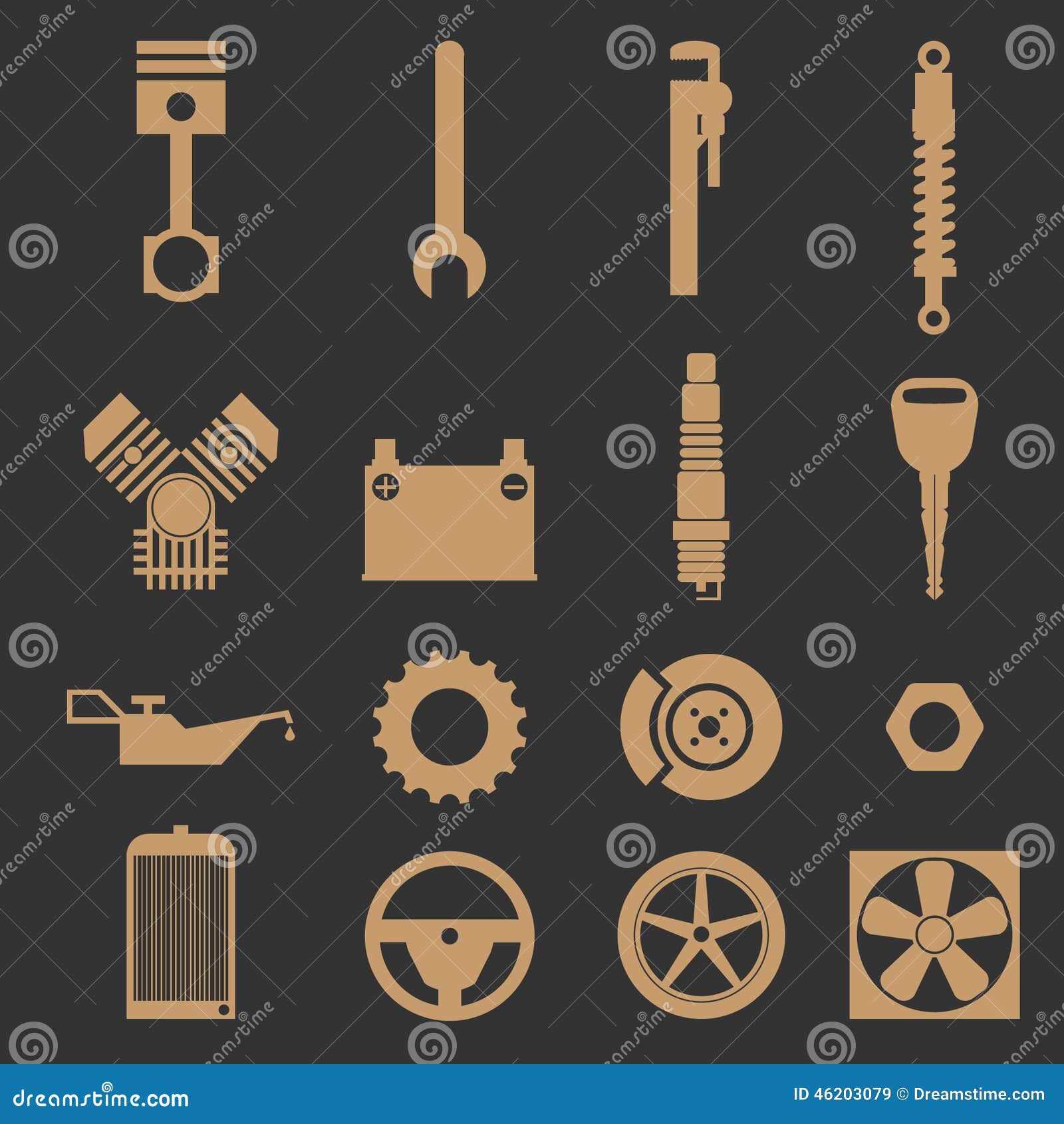Engine Parts Linear Icons Set. Piston, Crankshaft, Timing Belt ...