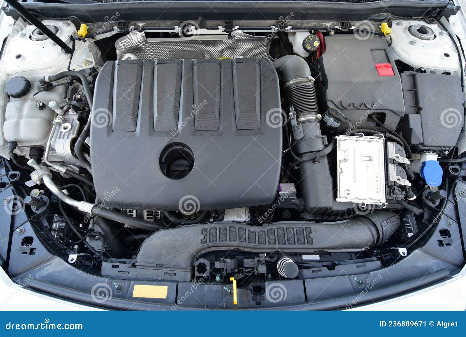 Engine in a passenger car stock image. Image of engine - 236809671