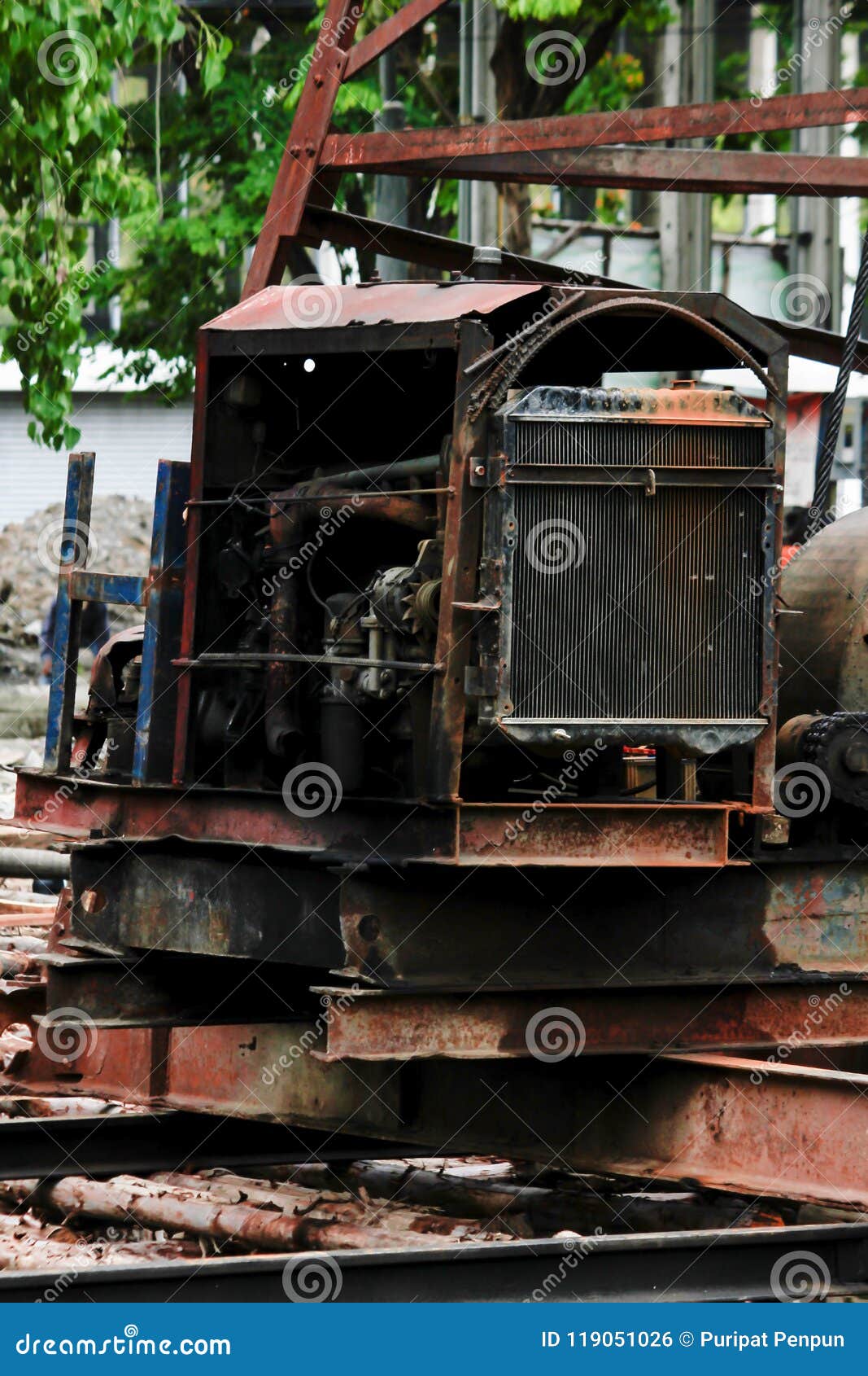Engine of pile crane old stock photo. Image of construction - 119051026