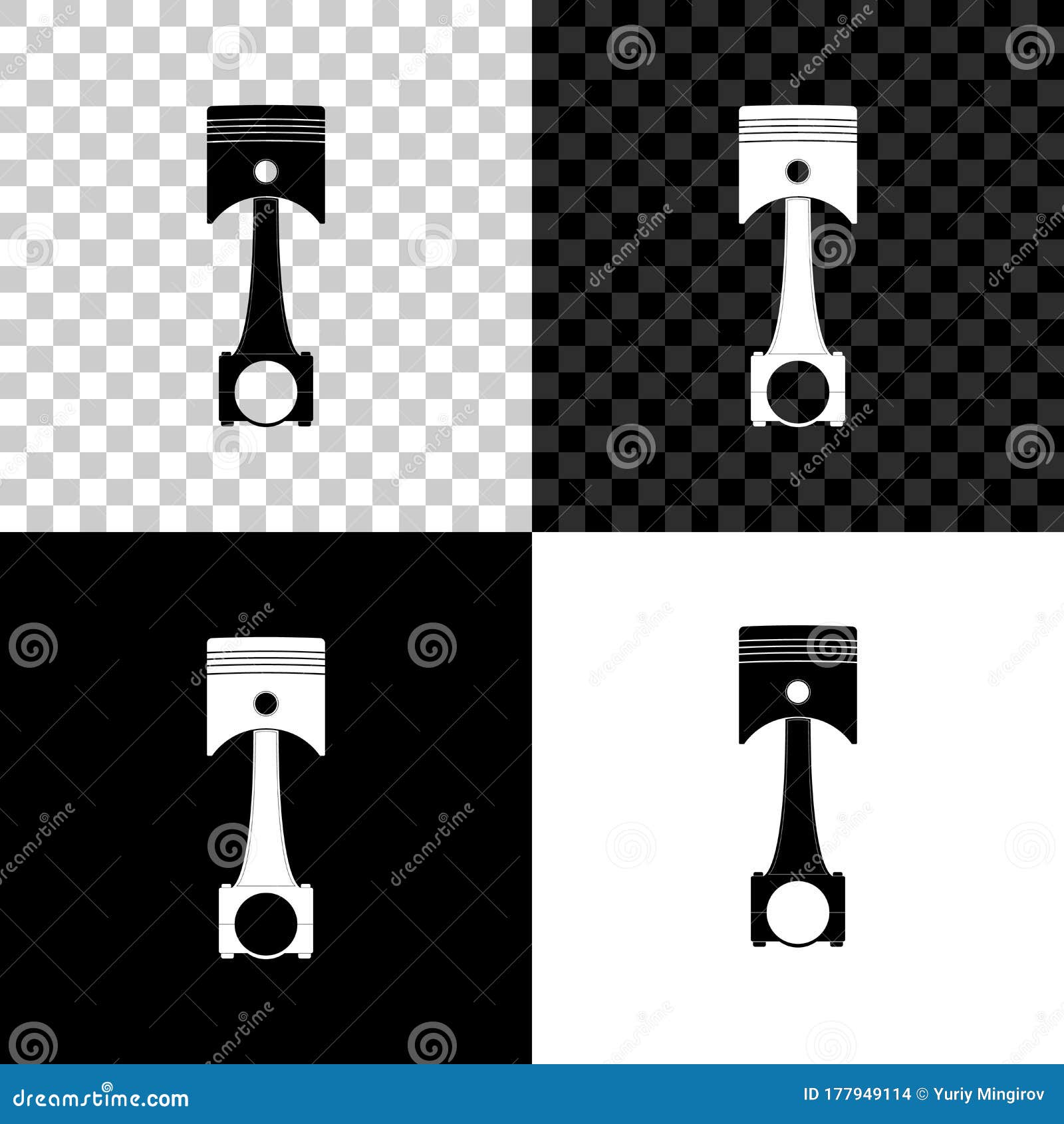 Engine Piston Icon Isolated on Black, White and Transparent Background ...