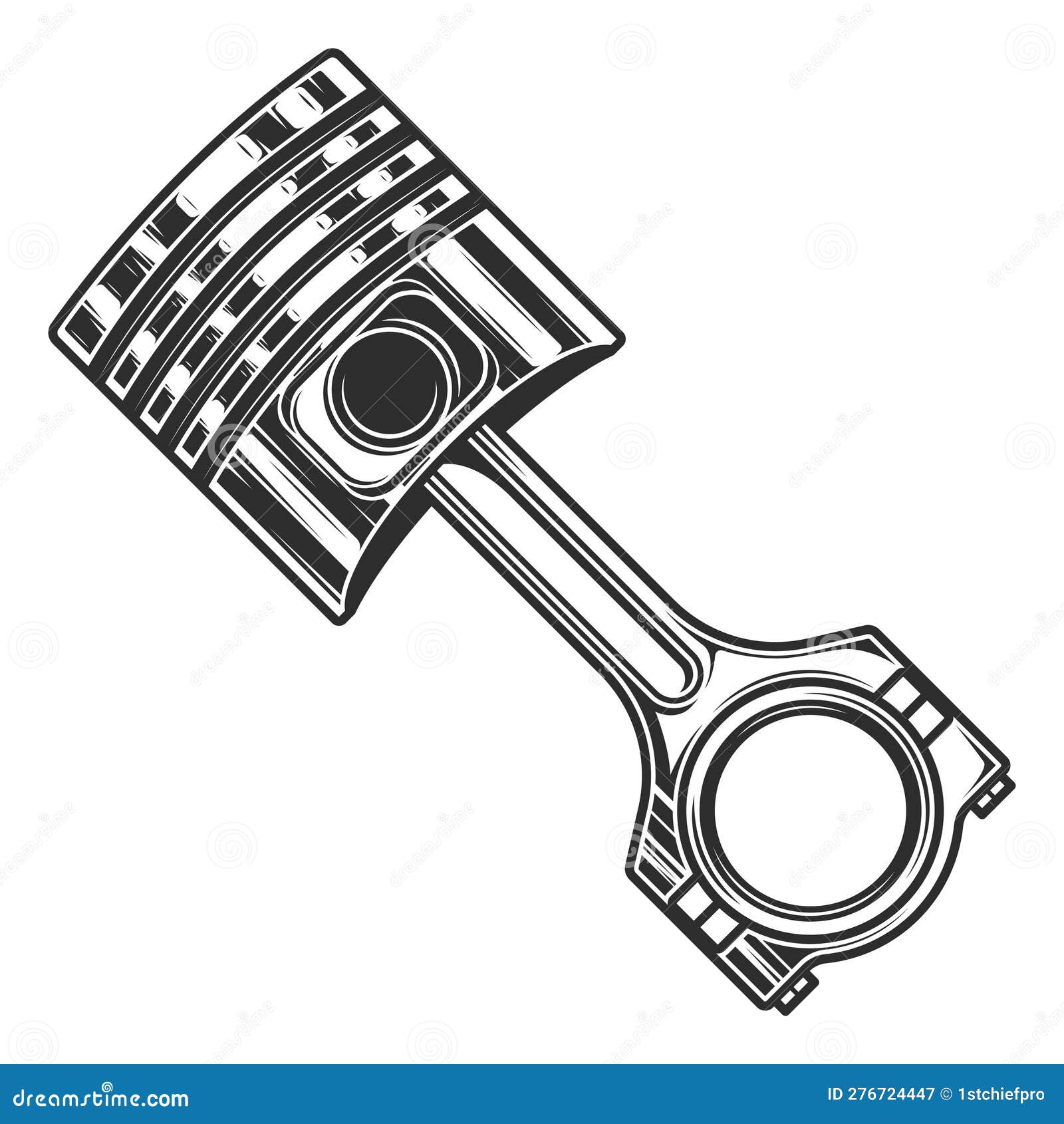 Engine Piston on White Background Isolated Monochrome Illustration Stock Vector - Illustration ...